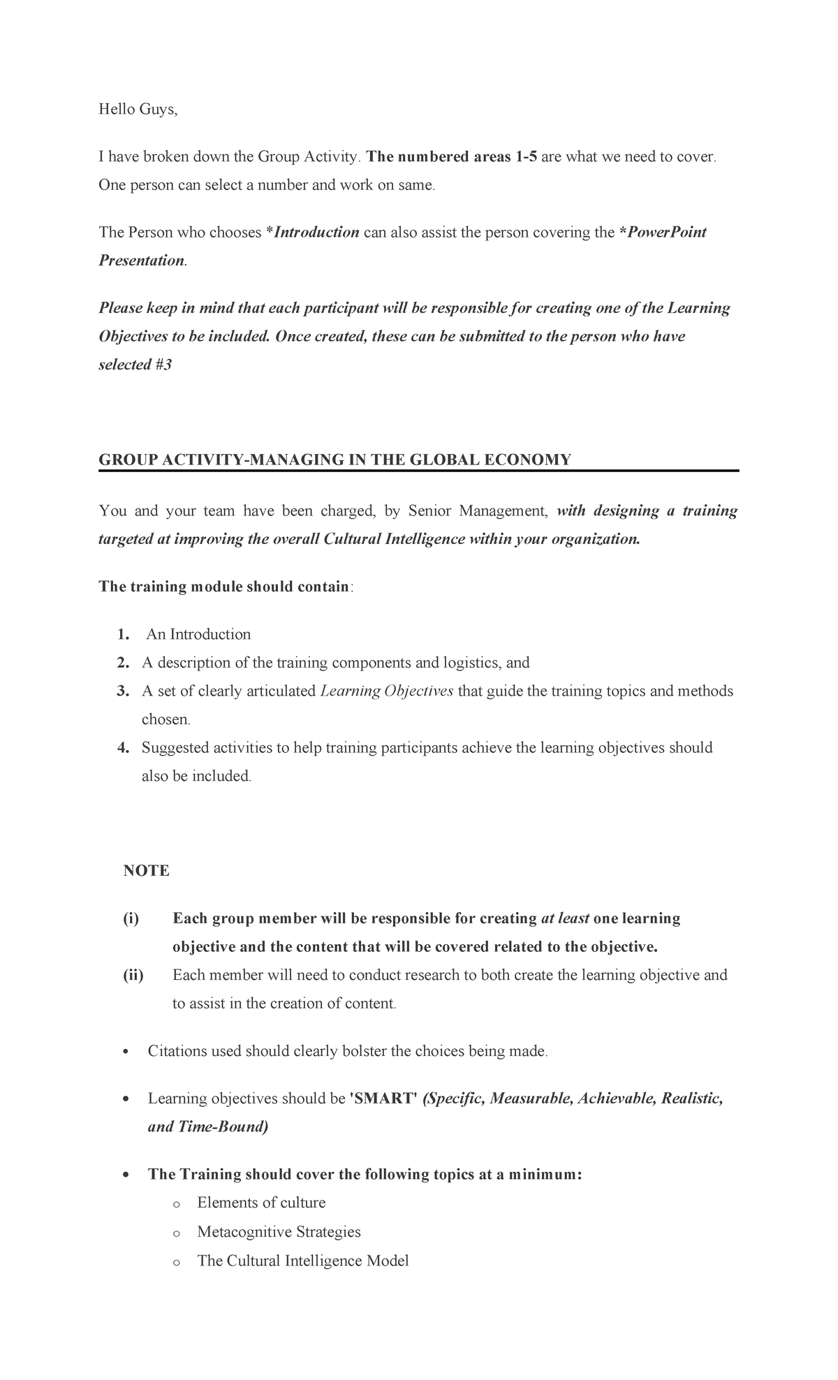 Group Activity - Managing IN THE Global Economy - Hello Guys, I have ...