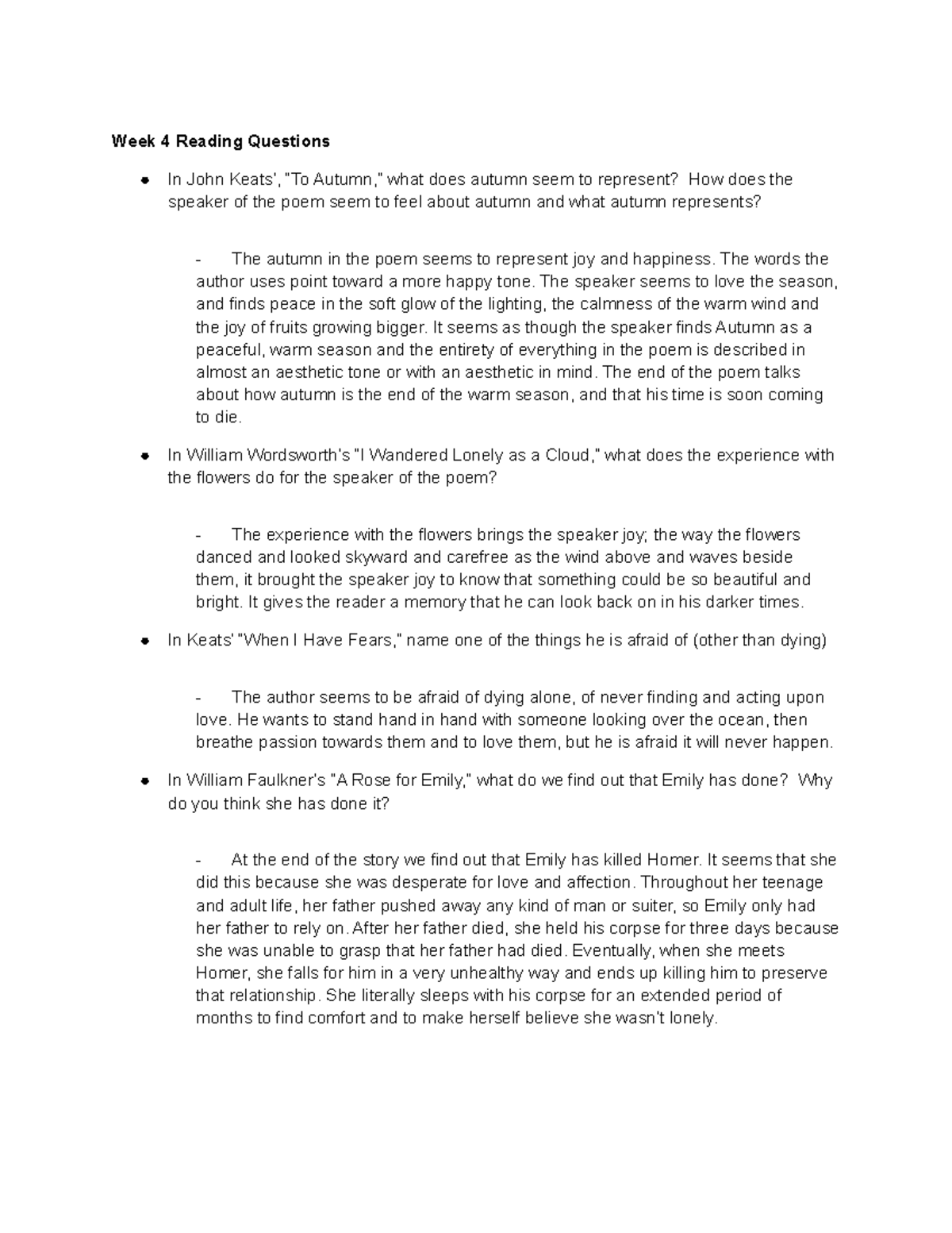 Week 4 Reading Questions - Week 4 Reading Questions In John Keats’, “To ...