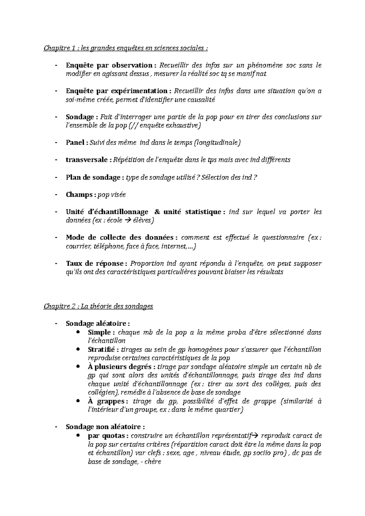 Méthodes d'enquêtes- définitions (L1S2) - Chapitre 1 : les grandes ...