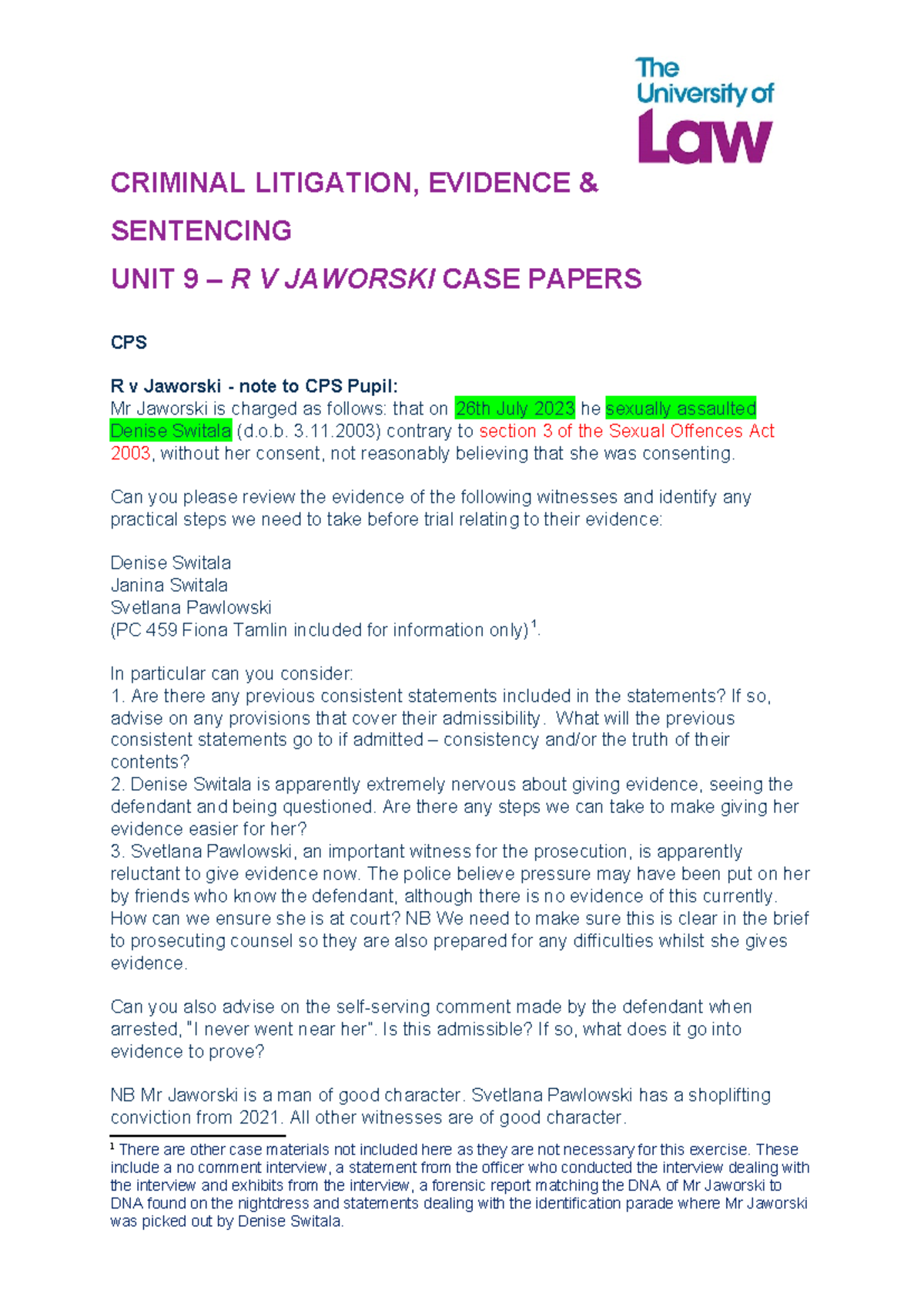 2324 crim unit09 ce01 jaworski case papers - CRIMINAL LITIGATION ...
