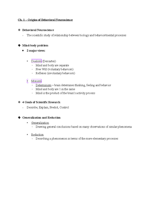Neuroscience Ch. 3 Notes Part 1 - Ch. 3 Notes Structure and Function of ...