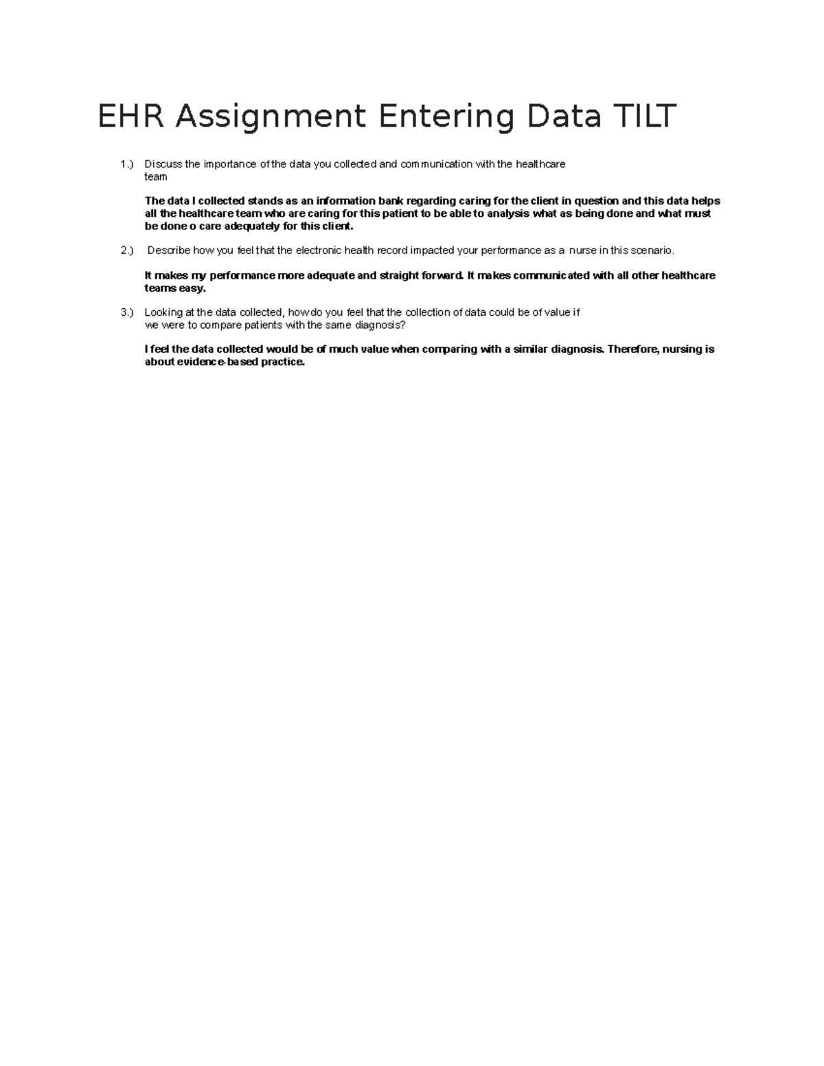 EHR Assignment Entering Data TILT debriefing Questions - EHR Assignment ...
