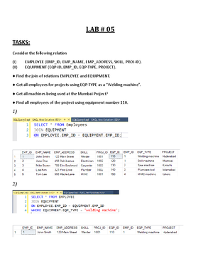 LAB 3 solved - ####### LAB 3 TASKS: Insert new employee’s records. 2)Insert new department ...