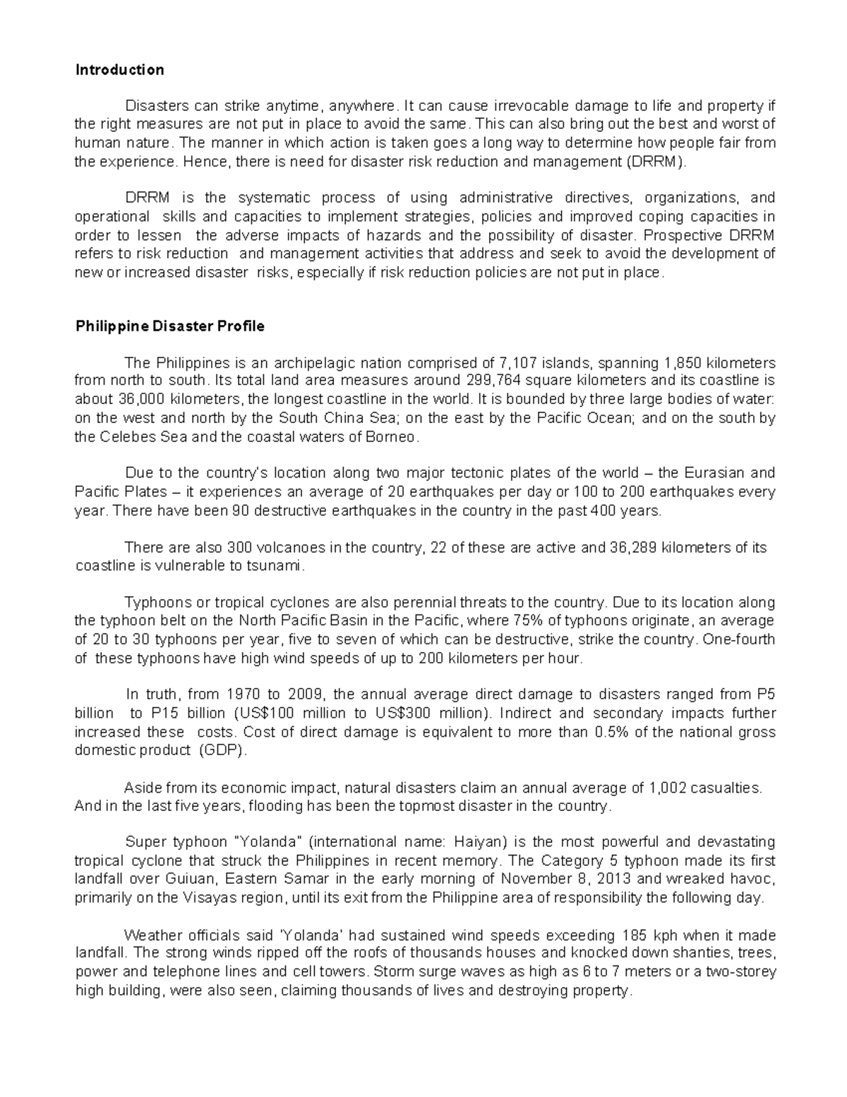 DRRM Module FOR LEVEL 1 NURSING - Introduction Disasters can strike ...