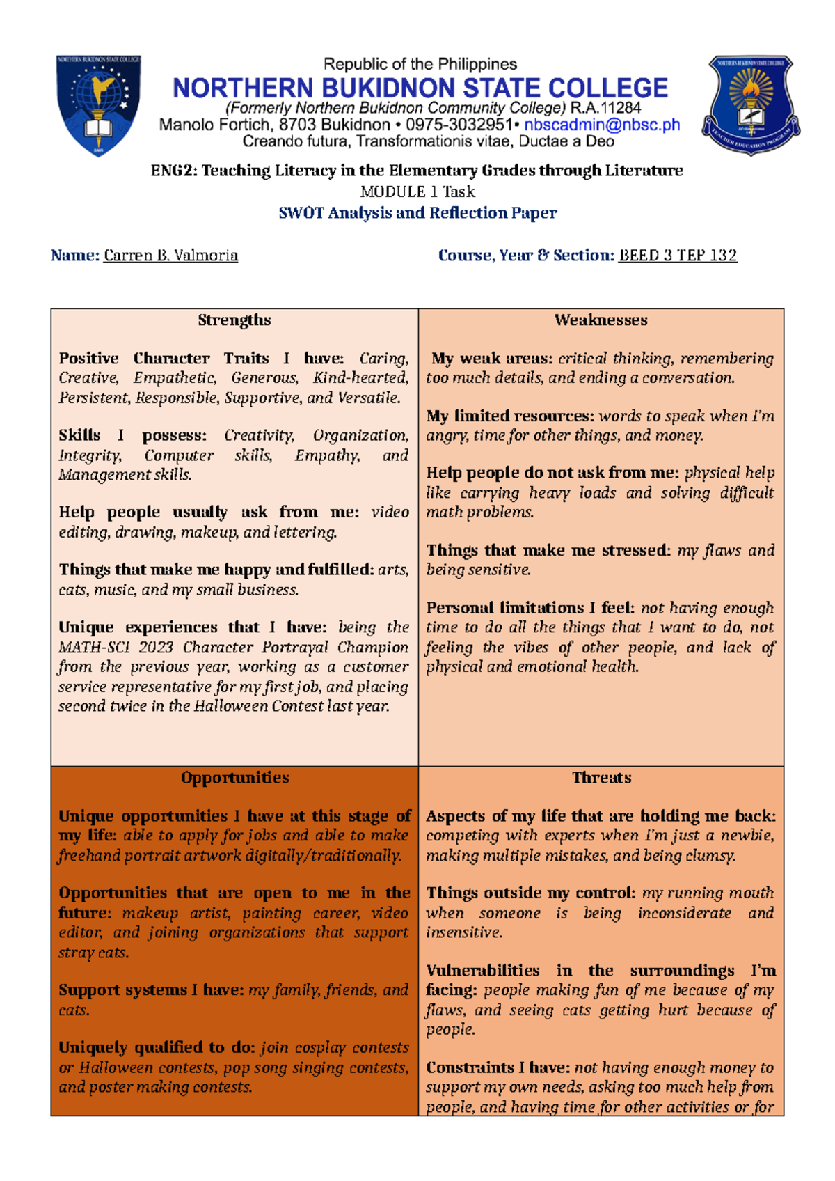 Module 1 task - Answer of task 1 - ENG2: Teaching Literacy in the ...