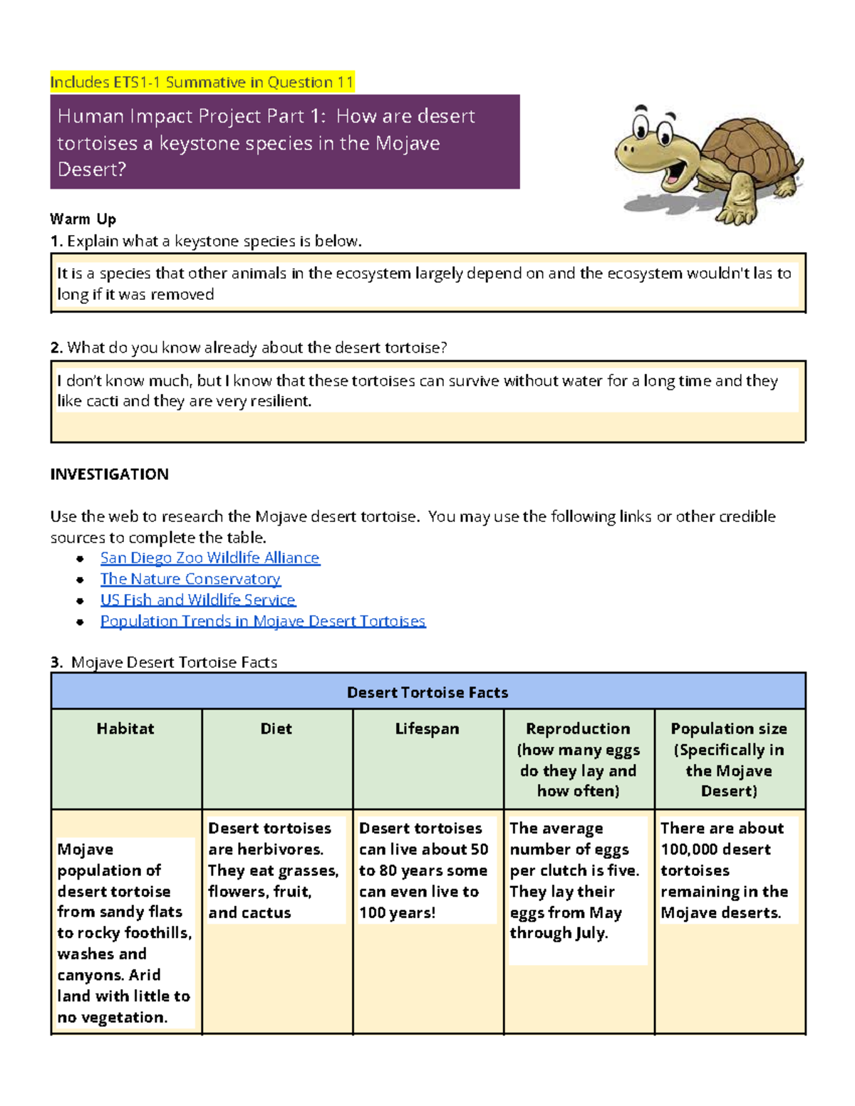 Mojave desert keystone - Includes ETS1-1 Summative in Question 11 Human ...