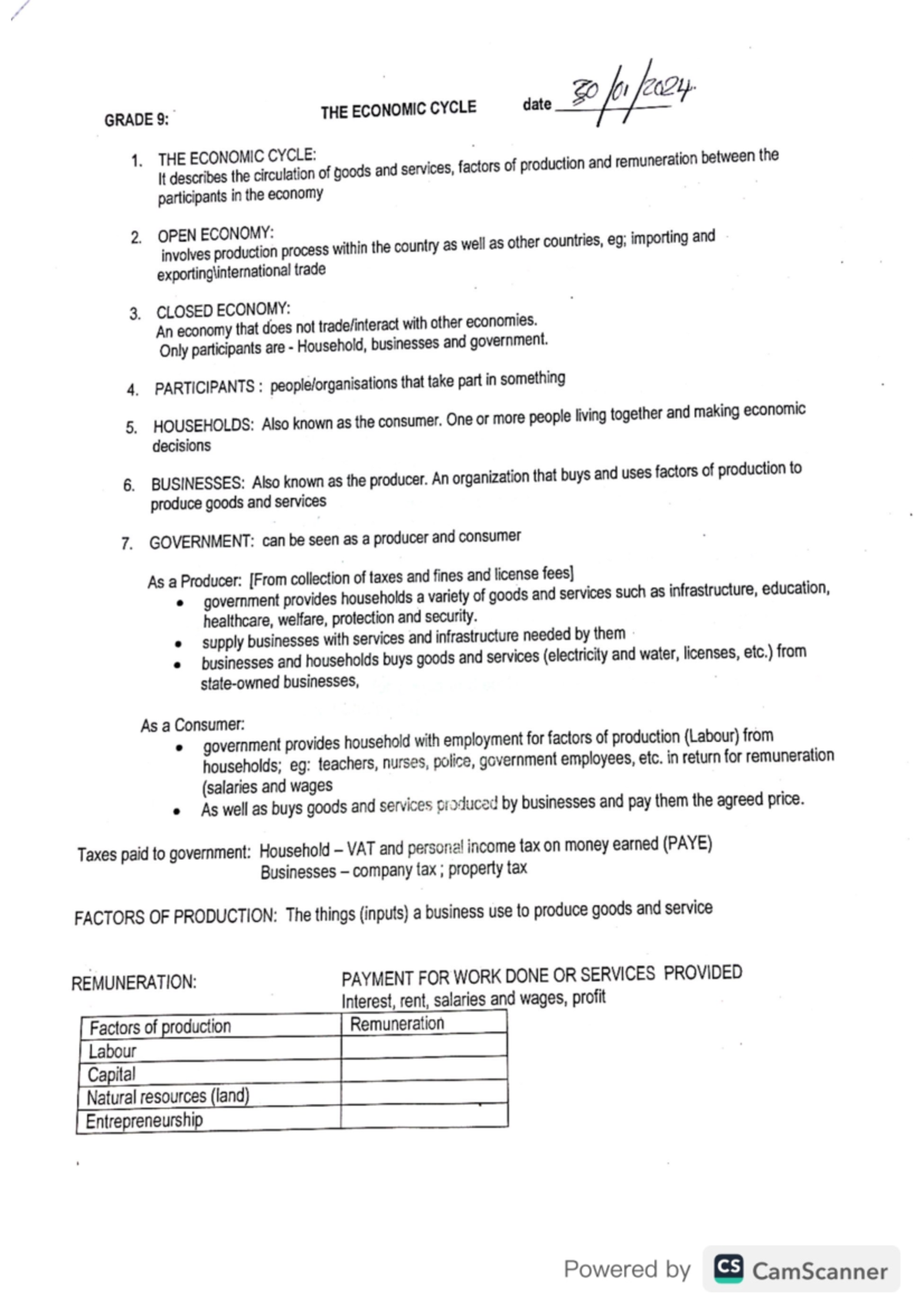 Ems worksheets - good for studying - GRADE 9: THE ECONOMIC CYCLE date 1 ...