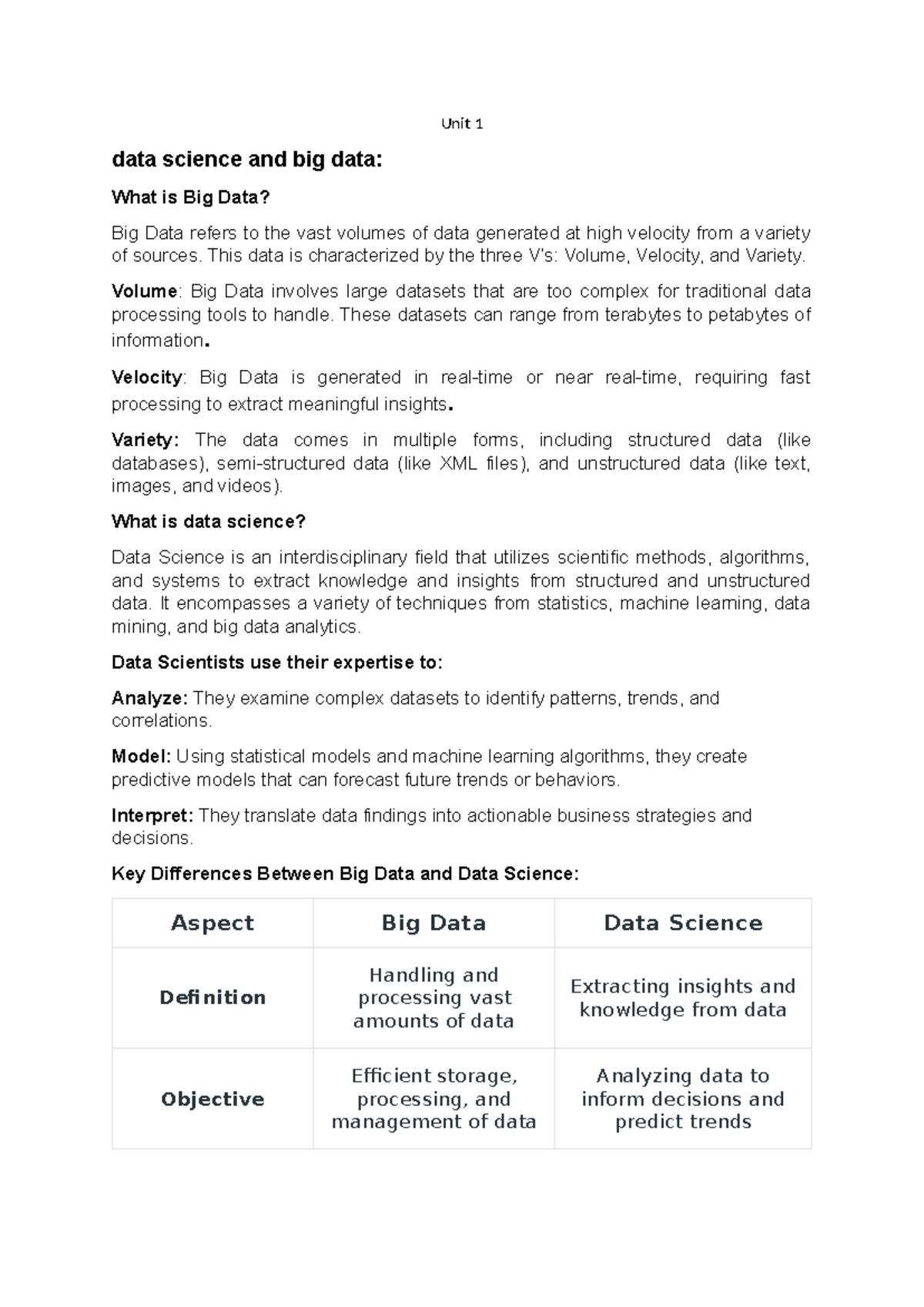 Data science - Unit 1 data science and big data: What is Big Data? Big ...