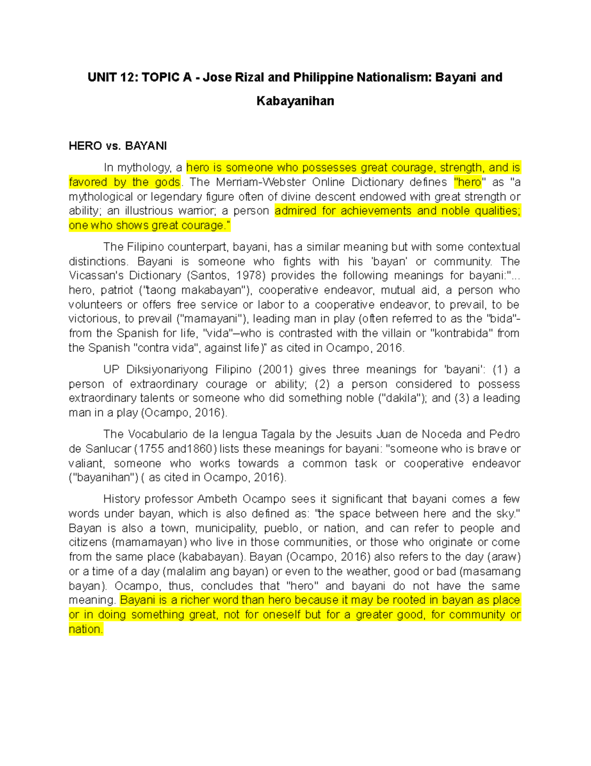 UNIT 12 Rizal Topic A - UNIT 12: TOPIC A - Jose Rizal and Philippine ...