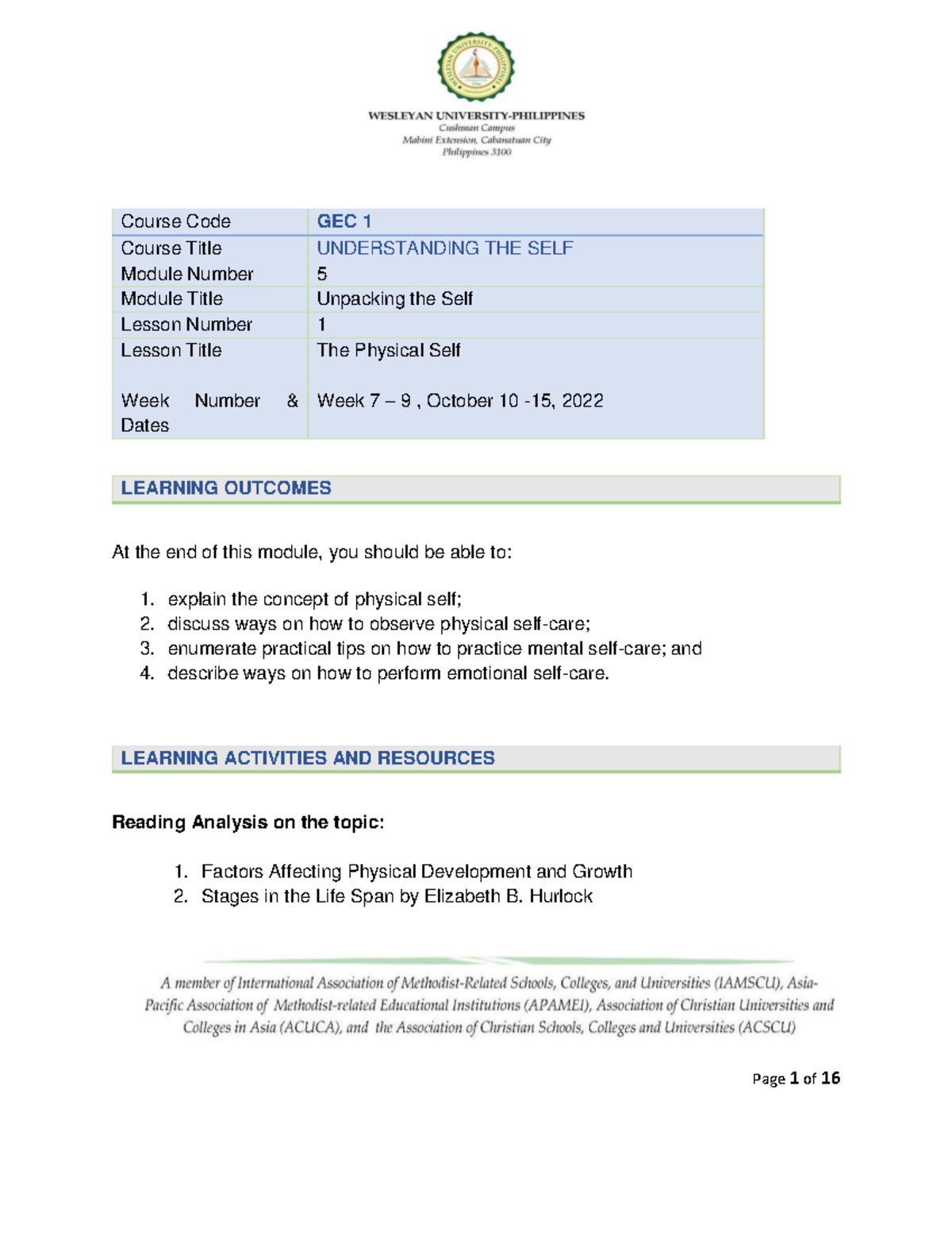 04 (Module) Physical Self - Course Code GEC 1 Course Title ...
