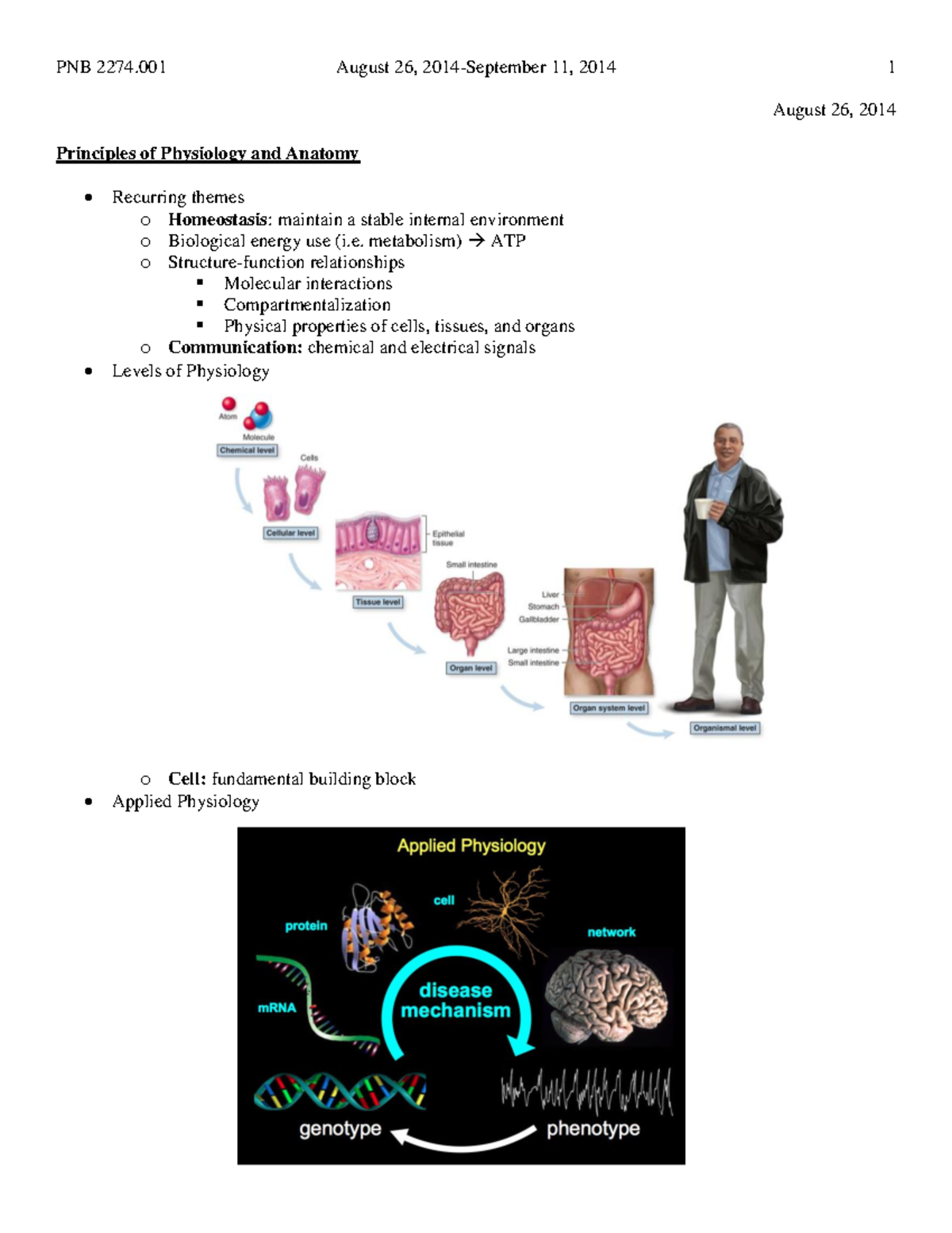 Lecture notes - All lectures - August 26, 2014 Principles of Physiology ...