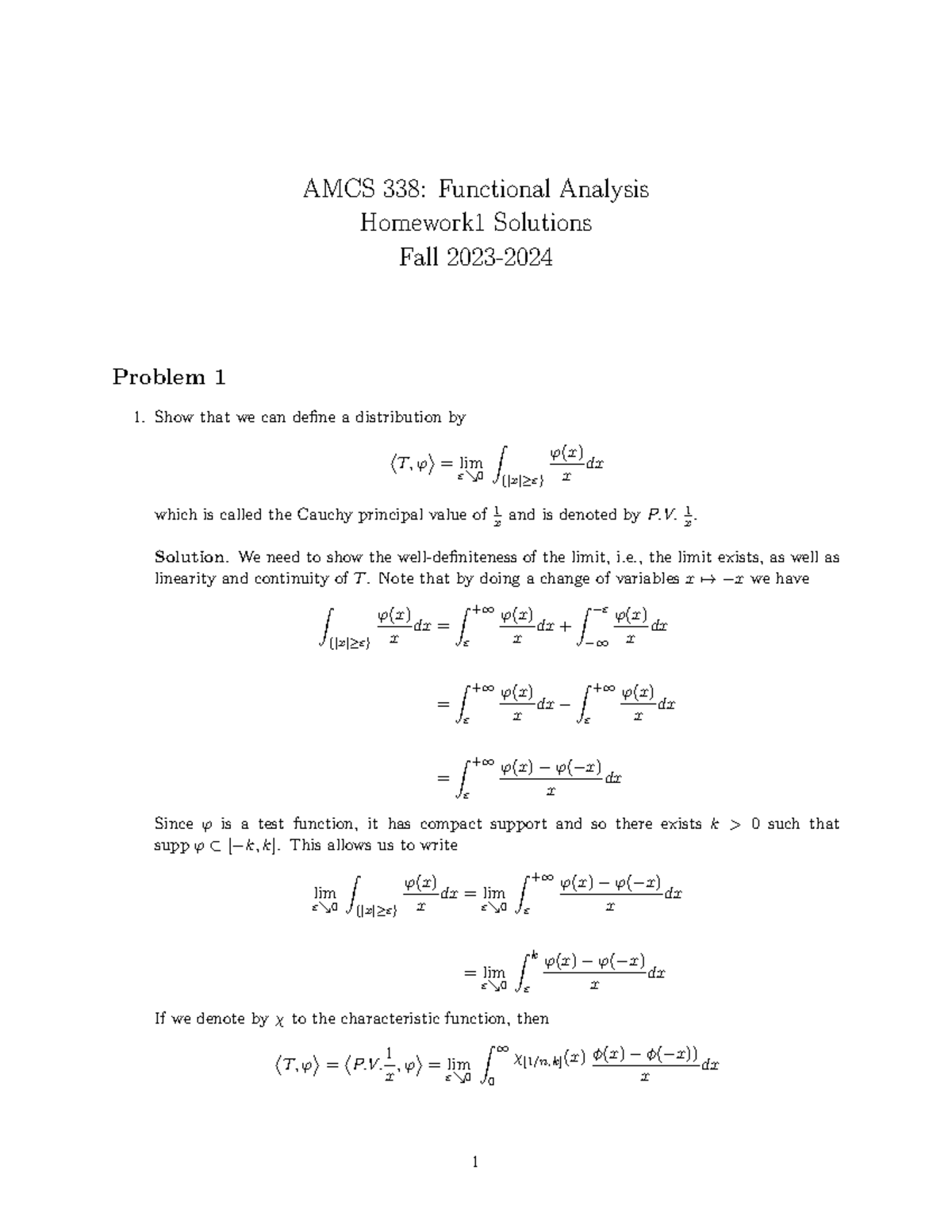 HW1 Solutions Functional Analysis - AMCS 338: Functional Analysis Homework1 Solutions Fall 2023 ...