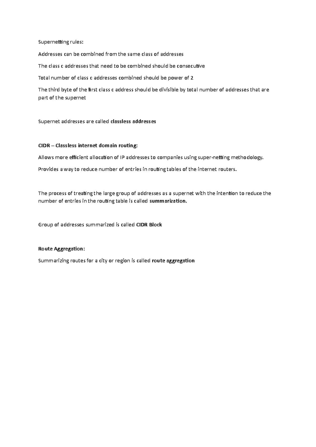 Module 1 Notes Supernetting Points Supernetting Rules Addresses Can