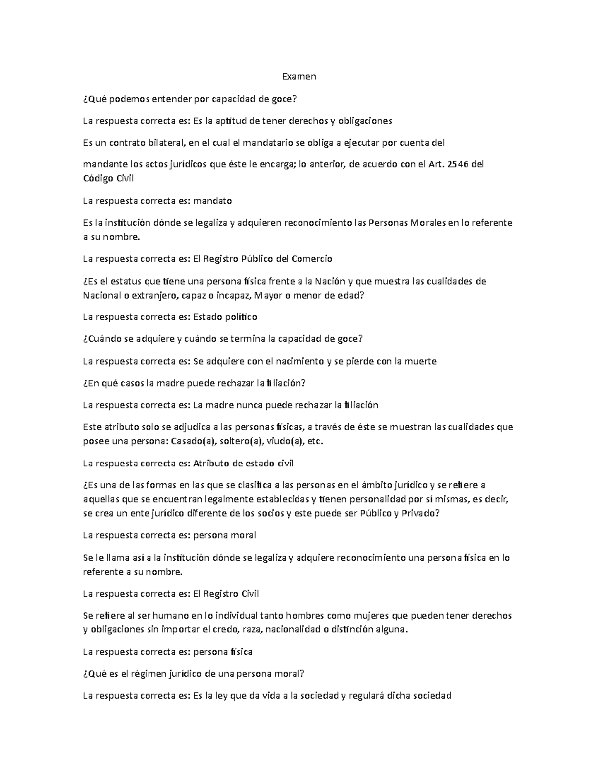 Examen - Examen ¿Qué podemos entender por capacidad de goce? La ...