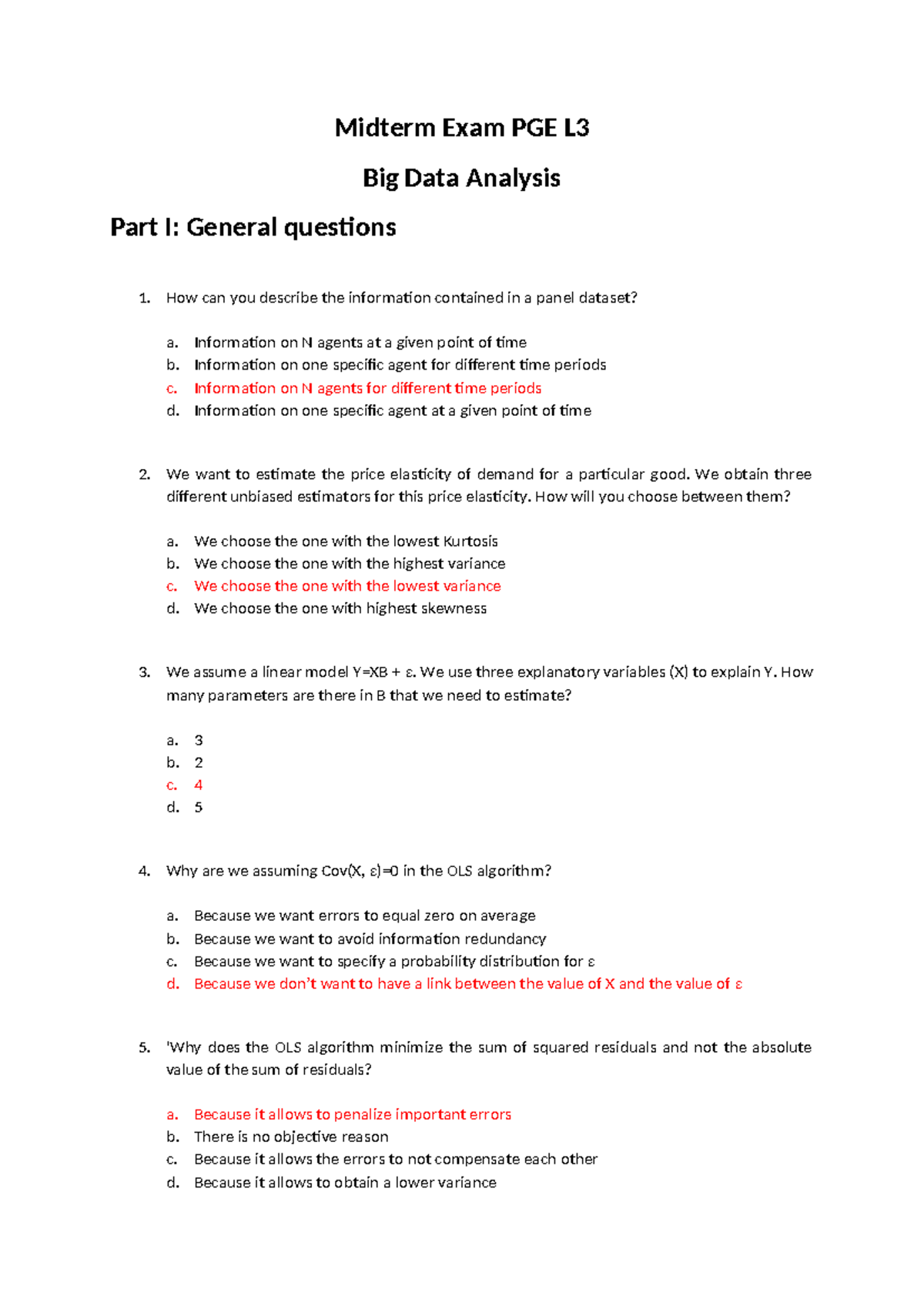Midterm Exam PGE L3 correction - Midterm Exam PGE L Big Data Analysis Part I: General questions ...