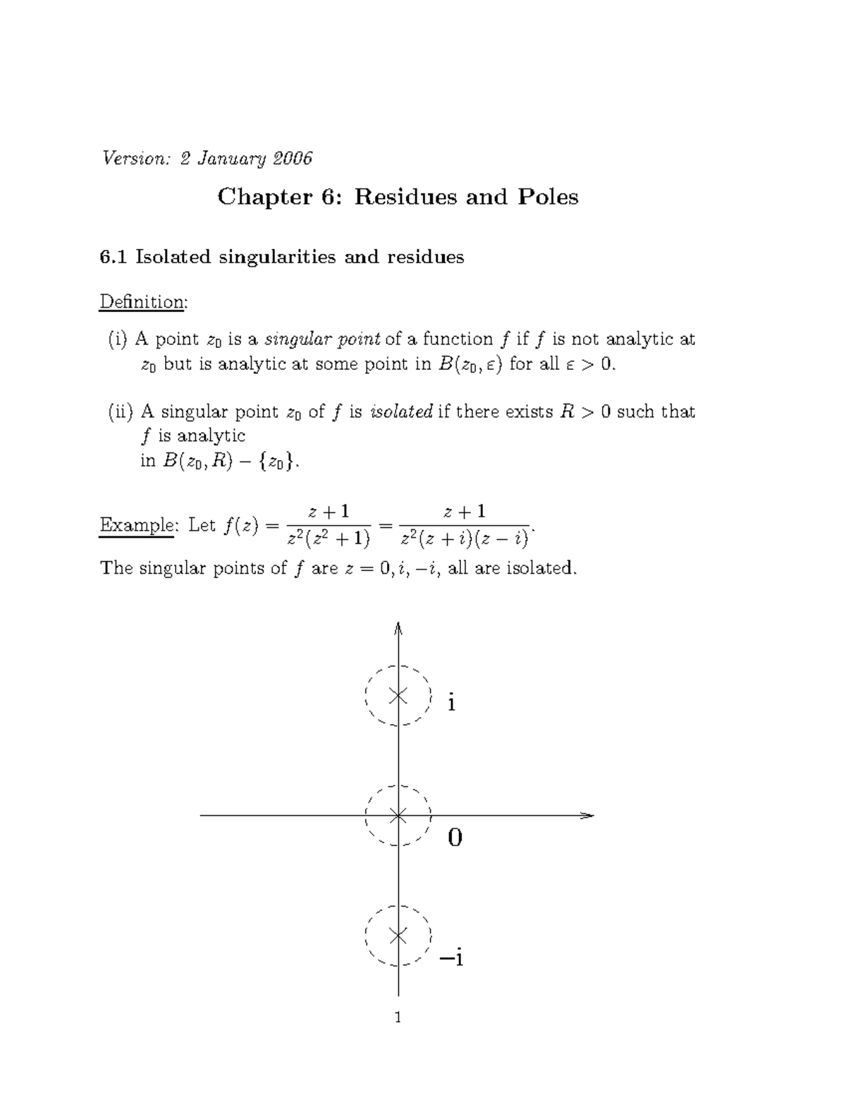 Notes complex Chapter 6 - Version: 2 January 2006 Chapter 6: Residues ...