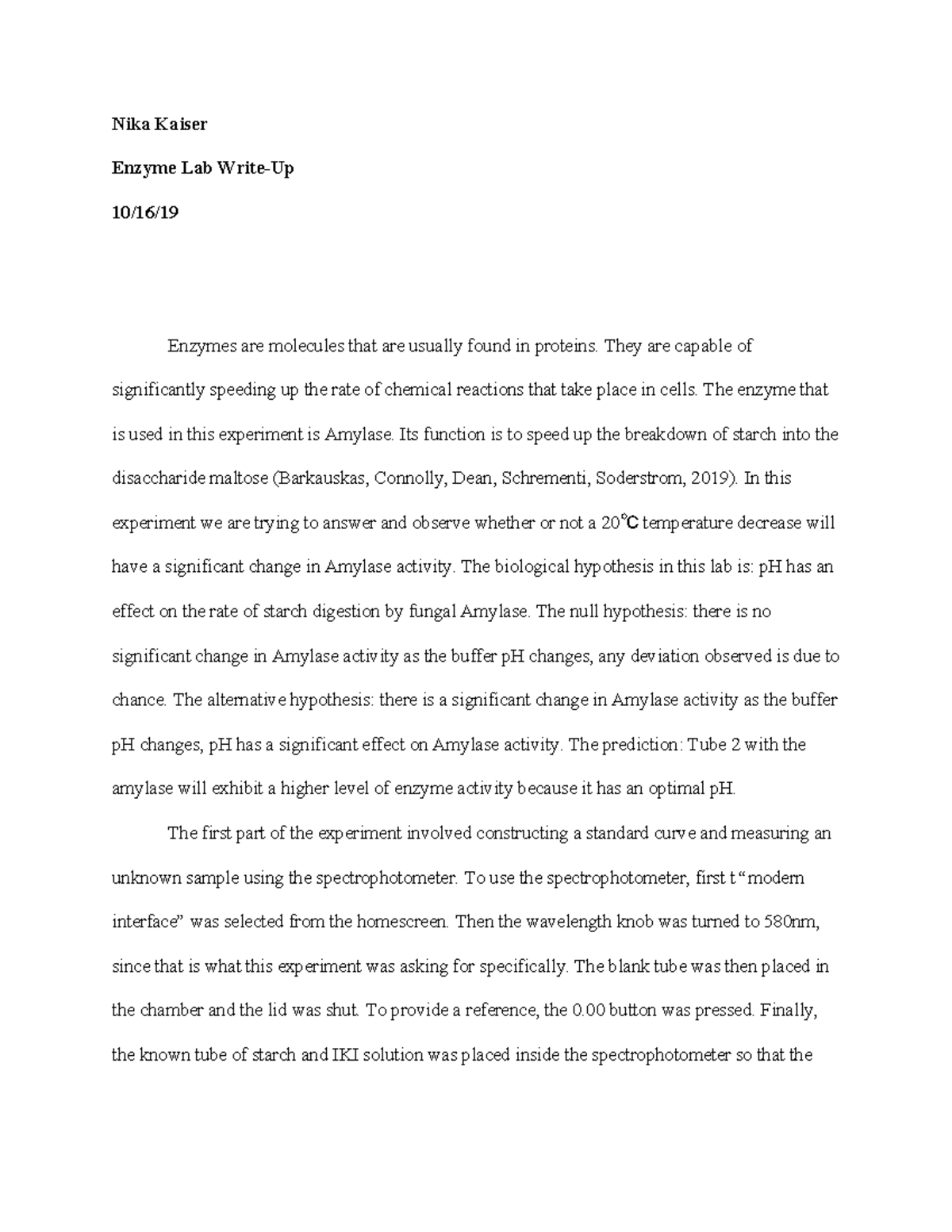 BIO-Enzyme Lab Write Up - Nika Kaiser Enzyme Lab Write-Up 10/16 ...