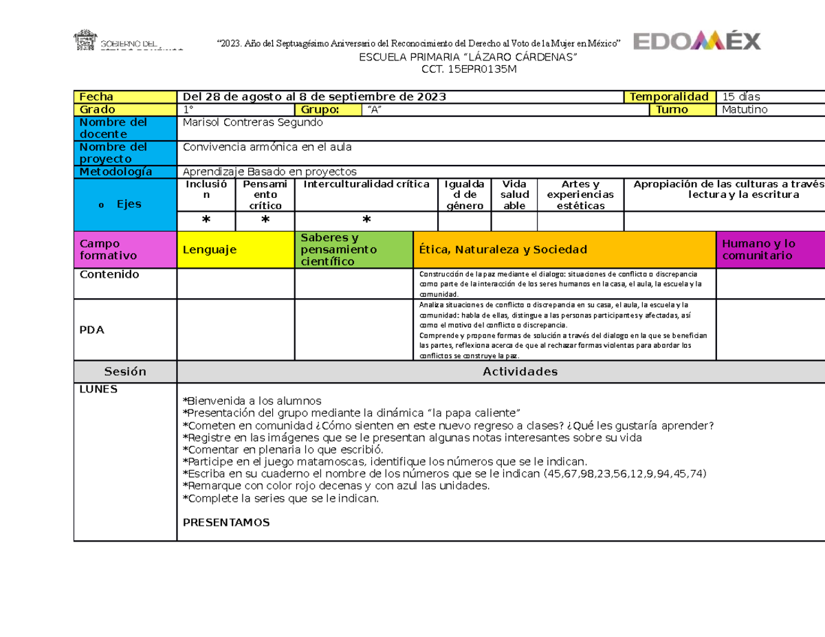 Formato DE Planeación-1 - ESCUELA PRIMARIA “LÁZARO CÁRDENAS” CCT ...