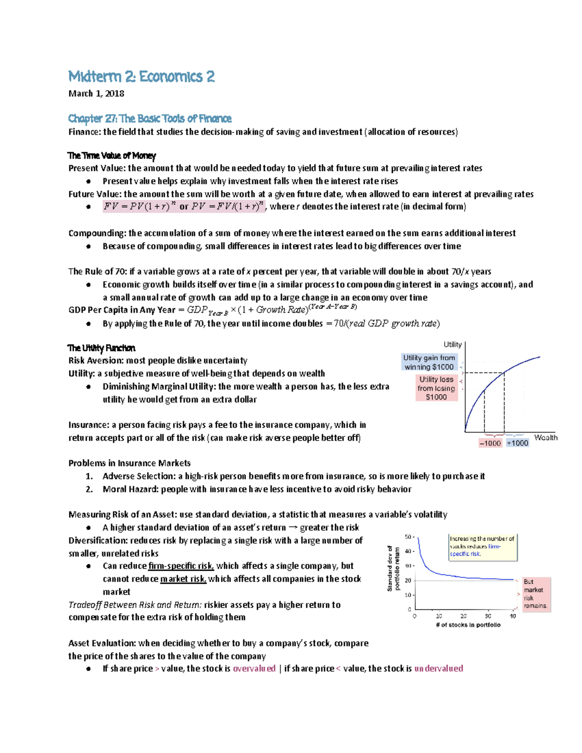 Econ 2 Study Guide for Midterm 2 - Midterm 2: Economics 2 March 1, 2018 ...