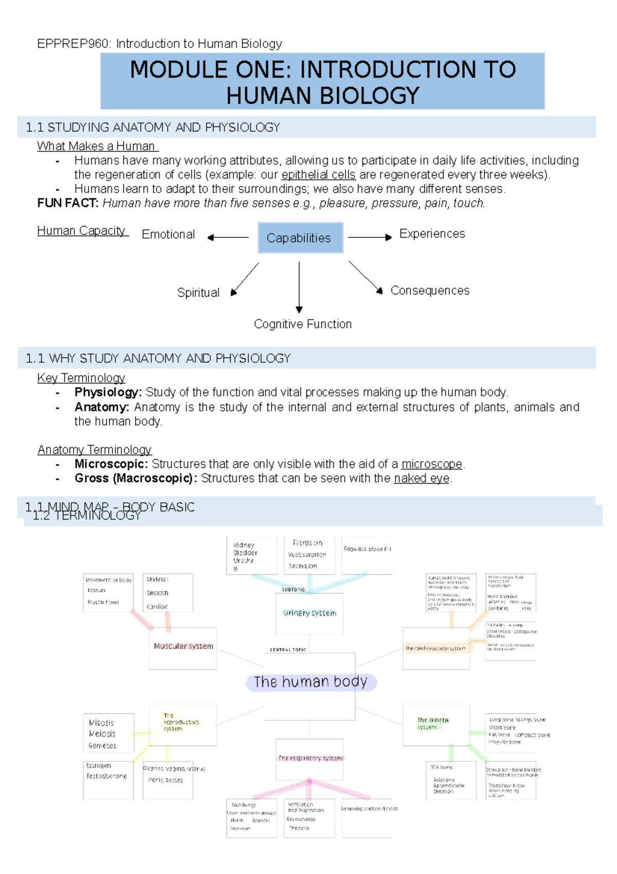 Module 1 - Intro TO HB - NOTES - What Makes a Human - Humans have many ...