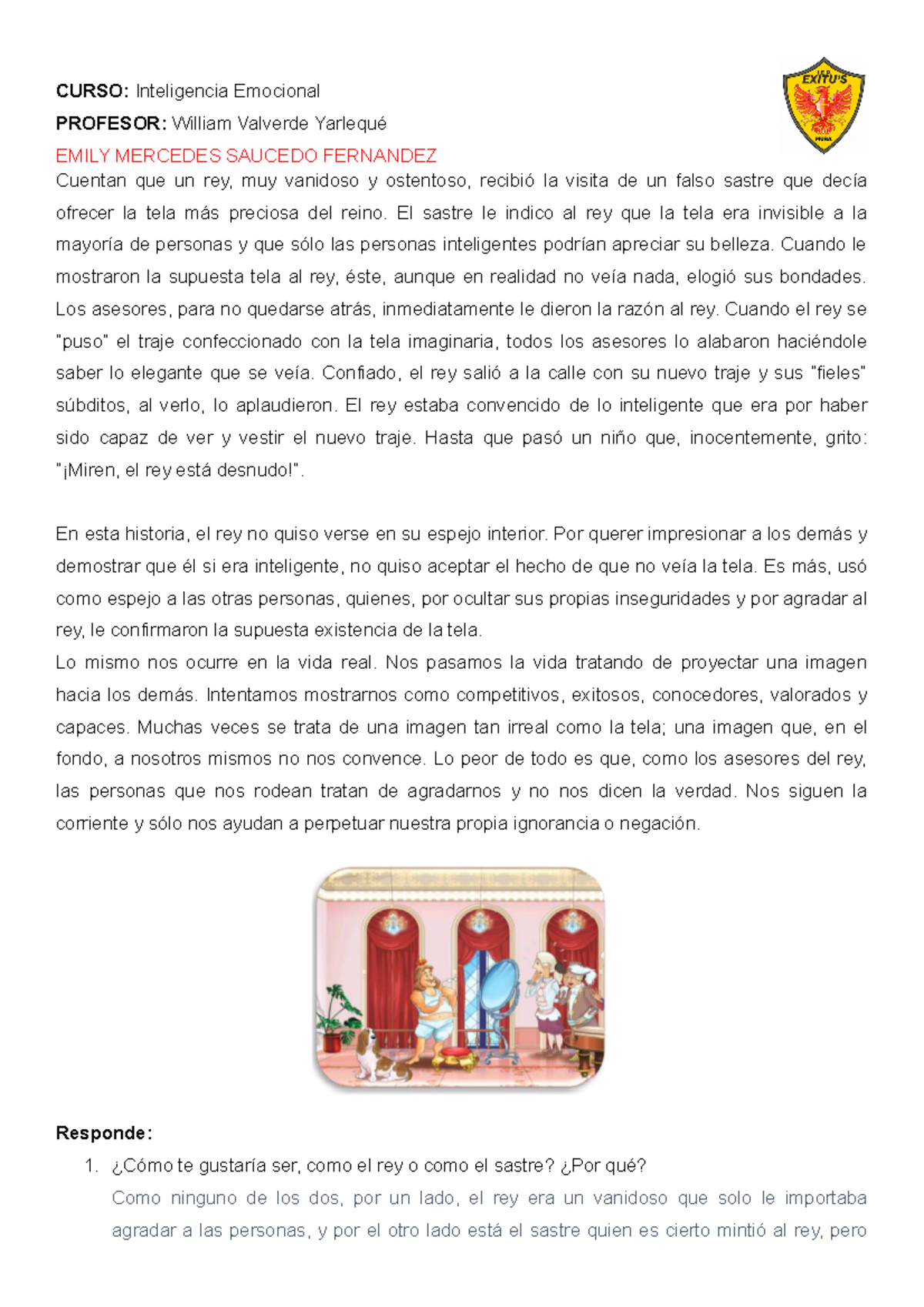 1 REY Vanidoso - texto - CURSO: Inteligencia Emocional PROFESOR ...