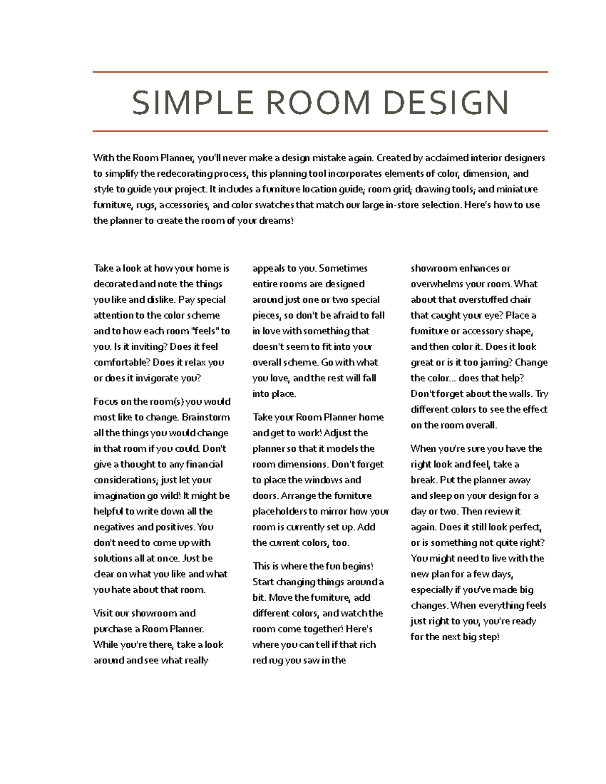 Word 1-3 - bt mos word - SIMPLE ROOM DESIGN With the Room Planner, you ...