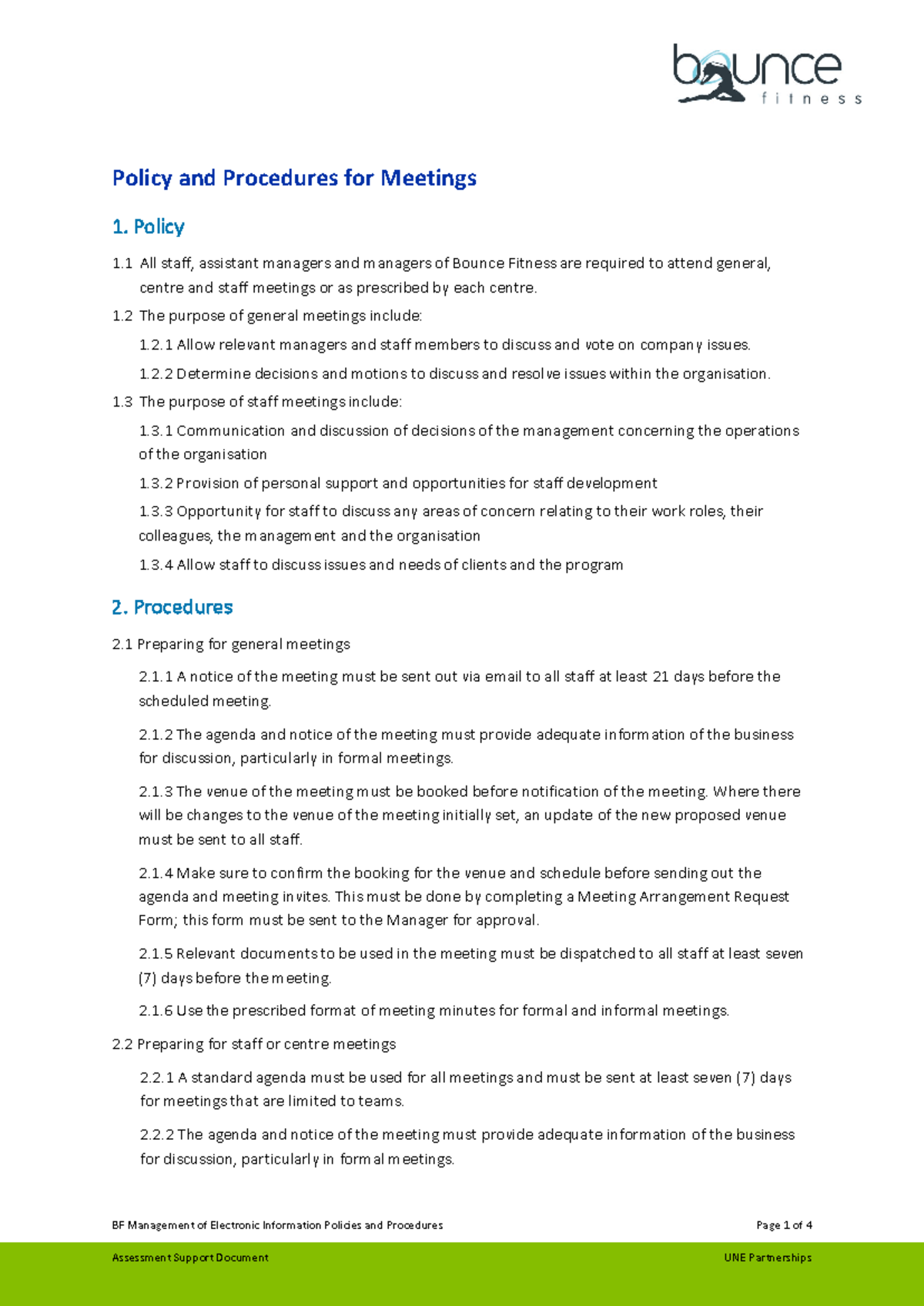 BF Policy and Procedures for Meetings - Policy 1 All staff, assistant ...