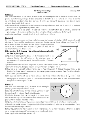 Corrige TD1 - Optique Géométrique - EXERCICE 1 : principe de Fermat et lois de la réfraction ...