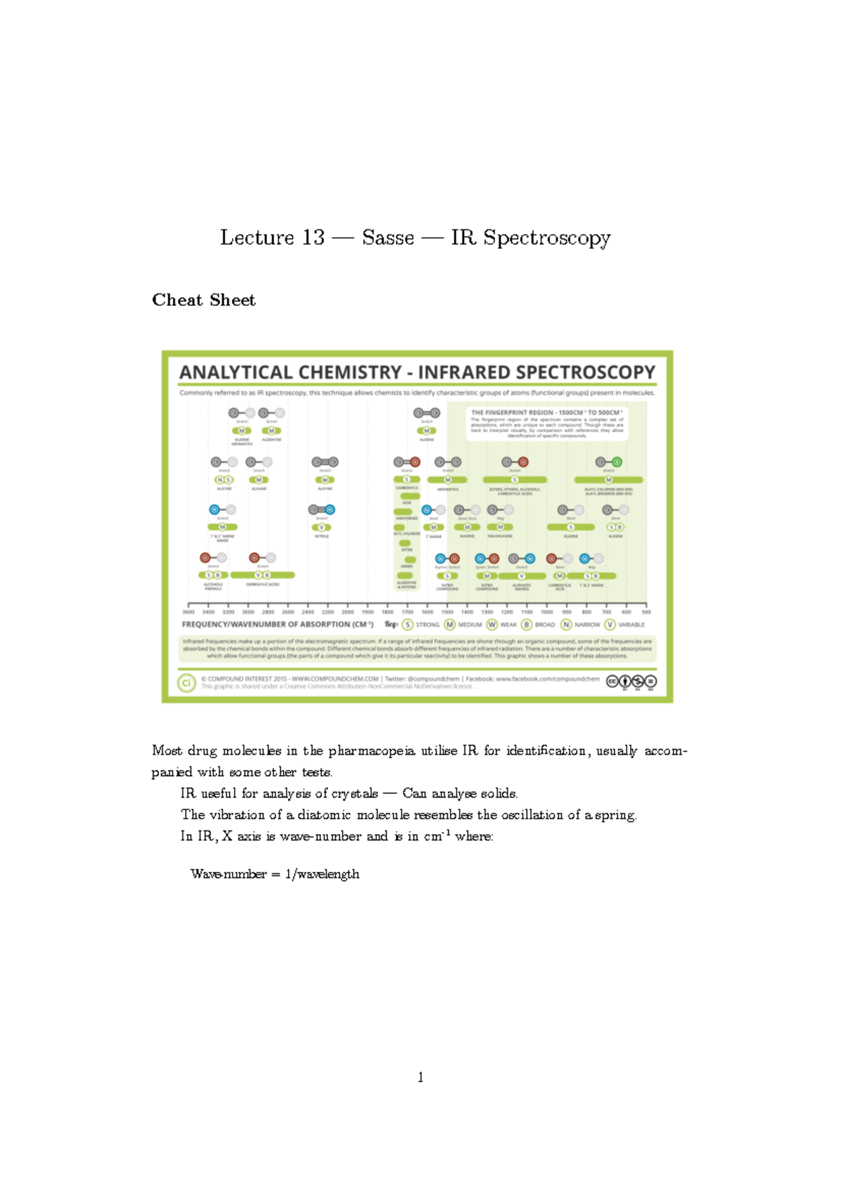 Lecture 13 — IR Spectroscopy - Lecture 13 Sasse IR Spectroscopy Cheat ...