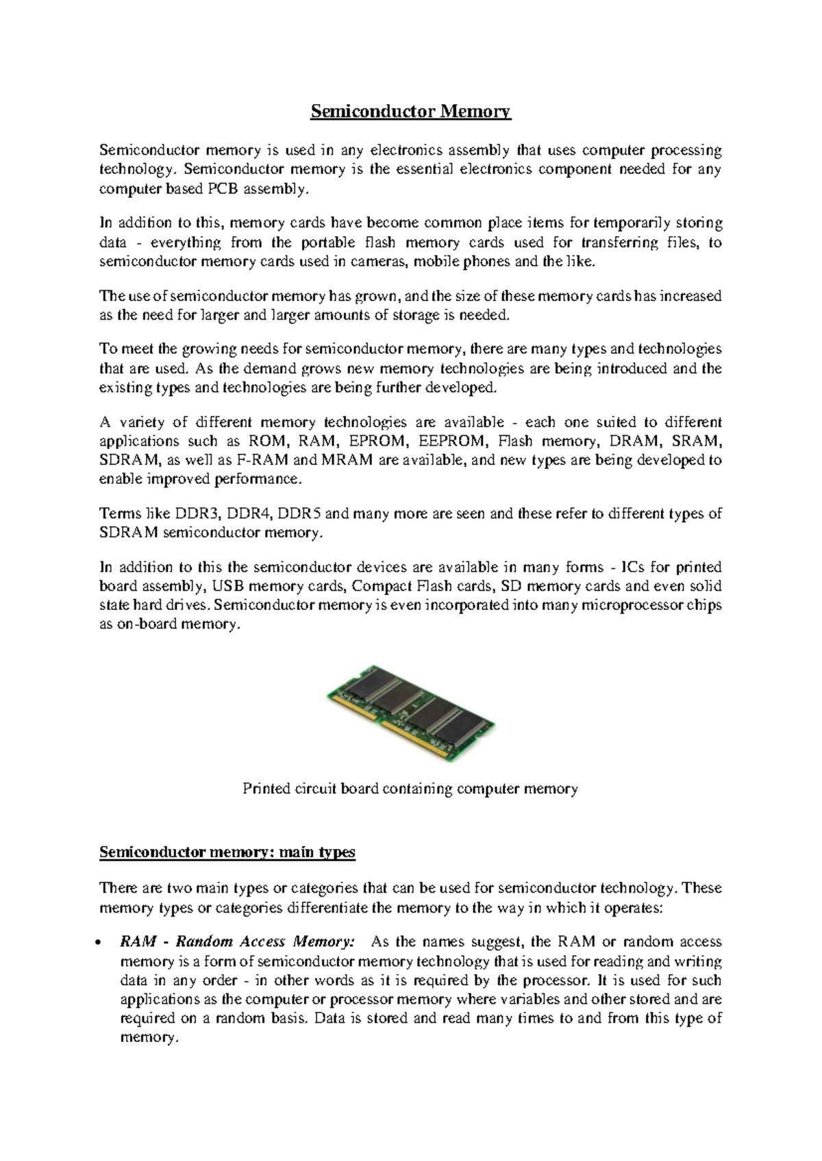 Unit 4 - Semiconductor Memory - Semiconductor Memory Semiconductor ...