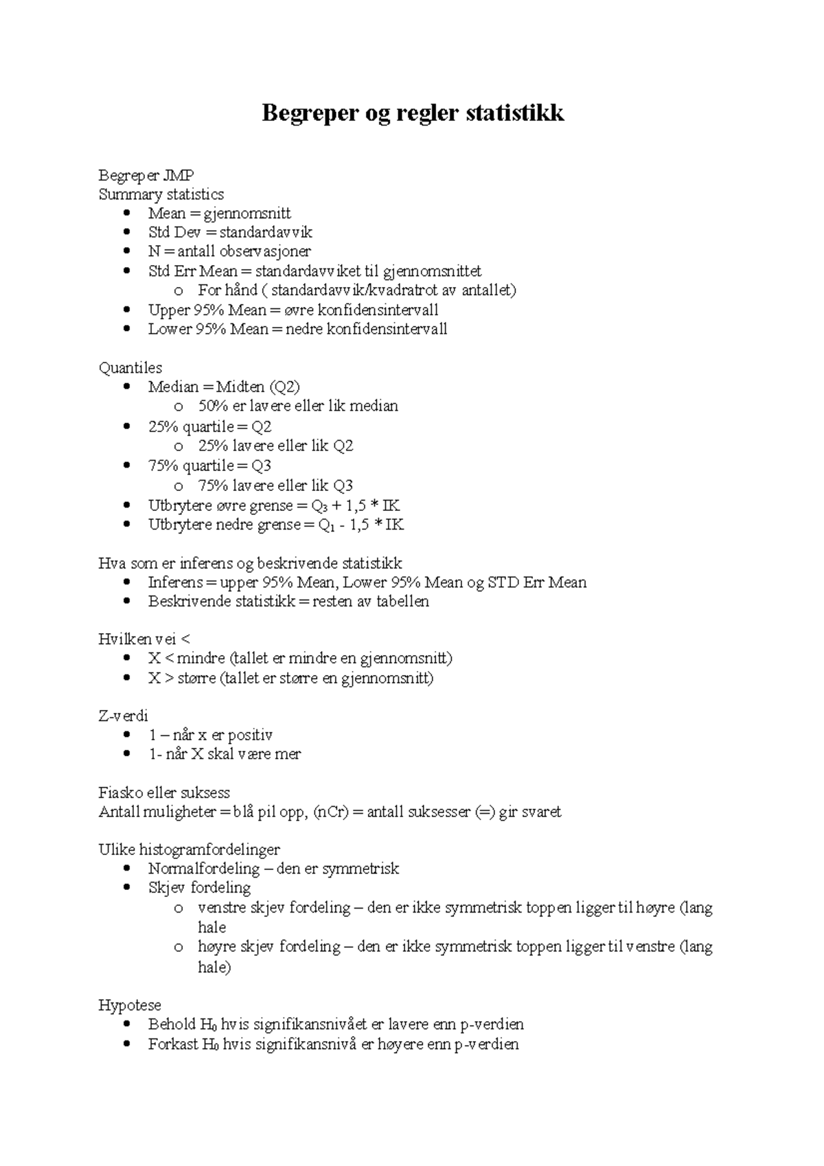Begreper og regler statistikk - Begreper og regler statistikk Begreper ...