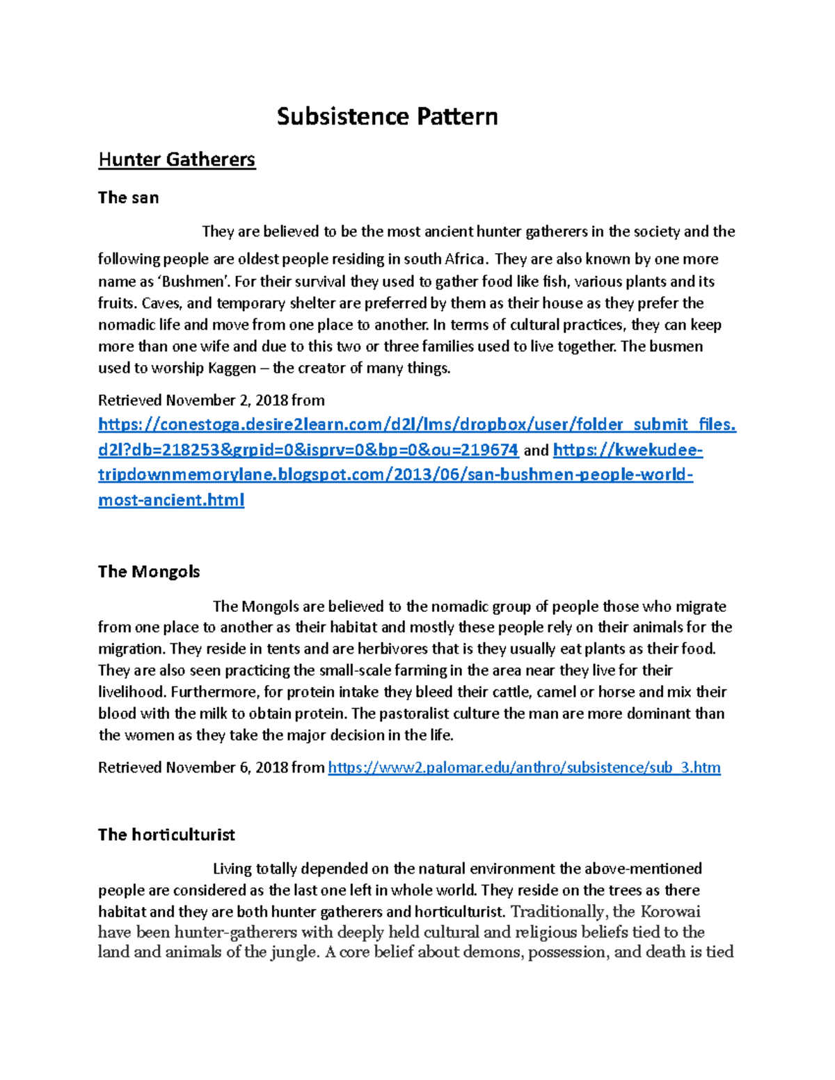 Subsistence Pattern Assignment - Subsistence Pattern Hunter Gatherers ...