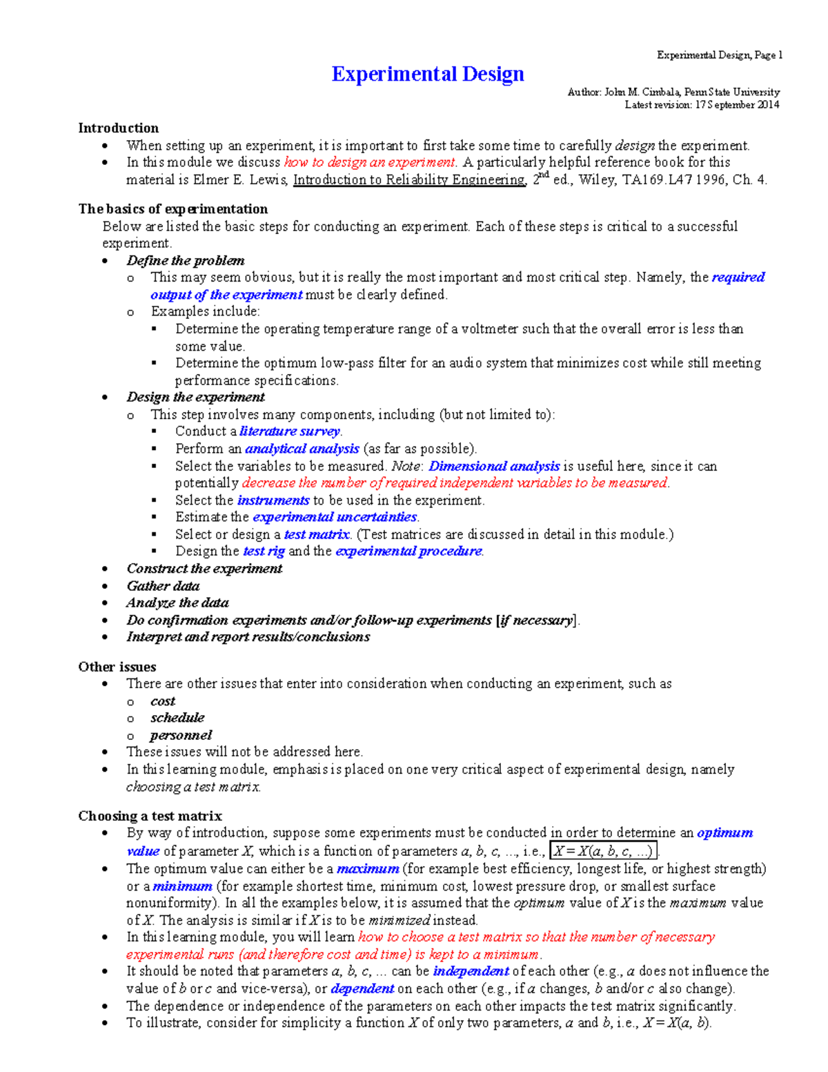 Experimental Design - please read - Experimental Design Author: John M ...