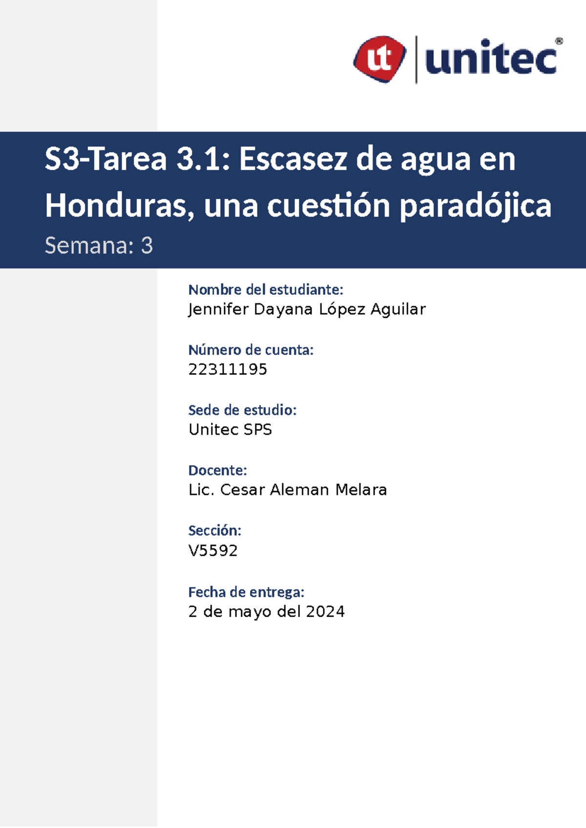 S3-Tarea 3.1 Escasez de agua en Honduras, una cuestión paradójica ...
