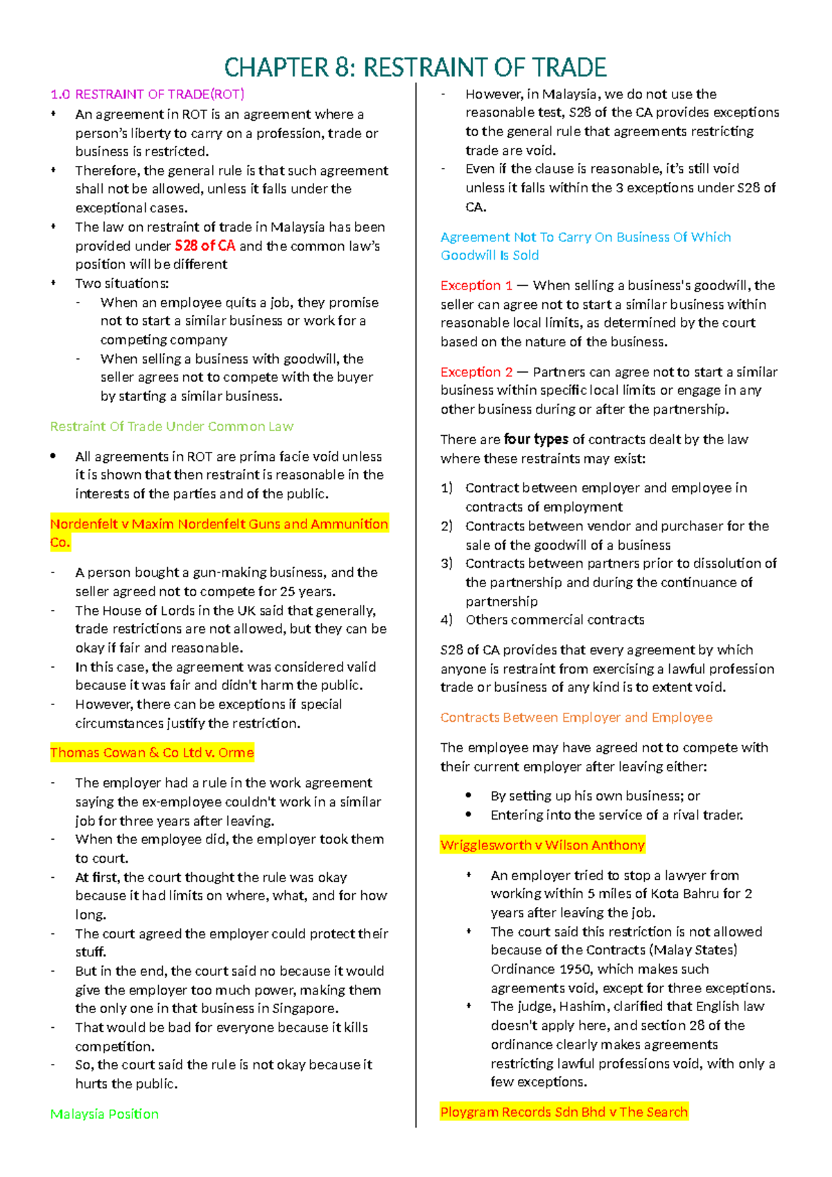 Restraint OF Trade - CHAPTER 8: RESTRAINT OF TRADE 1 RESTRAINT OF TRADE ...
