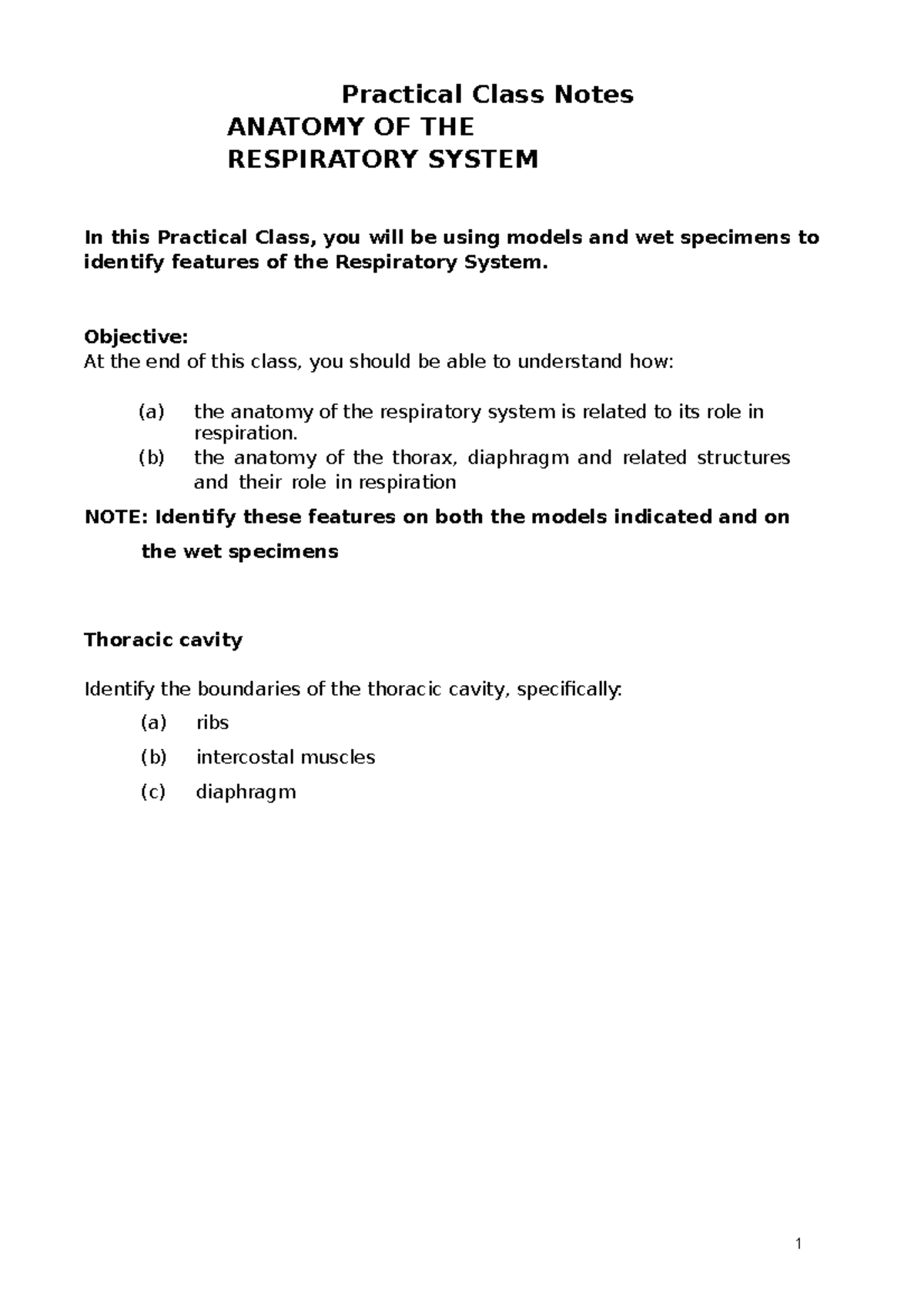 Resp anatomy practical - 1 Practical Class Notes ANATOMY OF THE ...