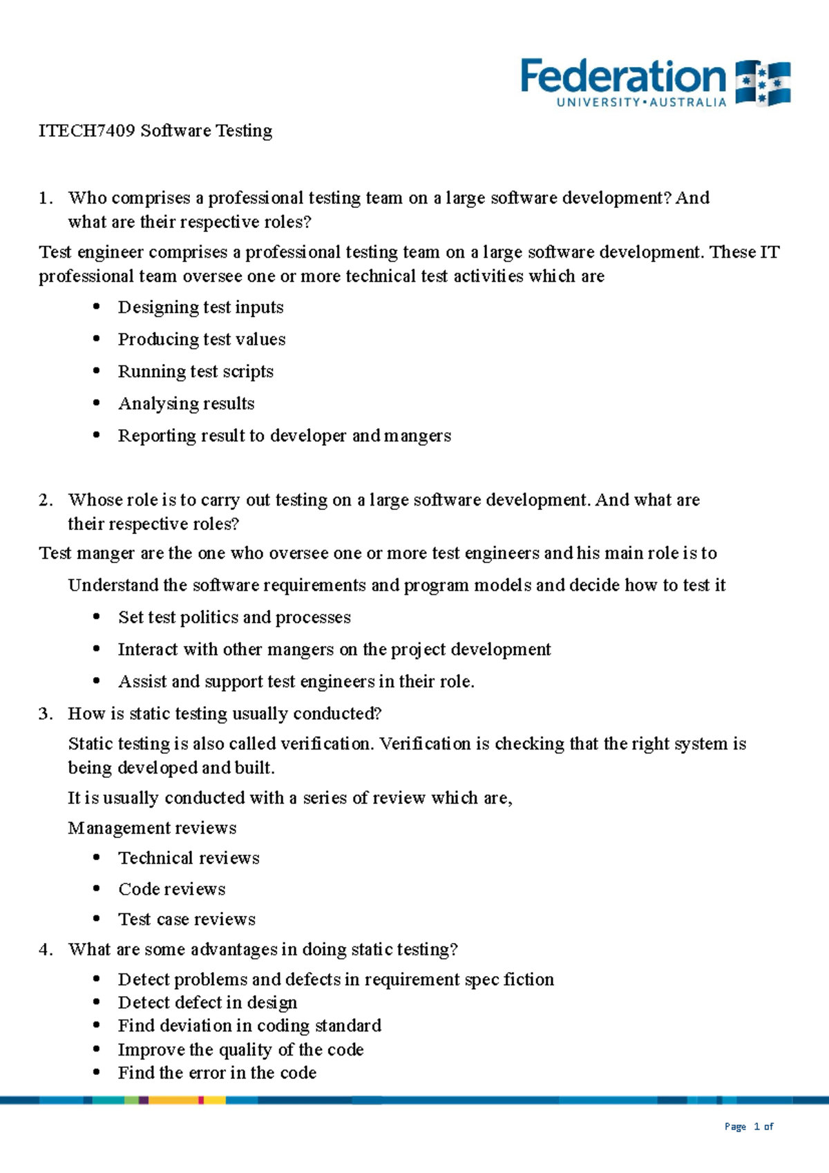 ITECH7409 Tutorials 03 - Page 1 of ITECH7409 Software Testing Who ...