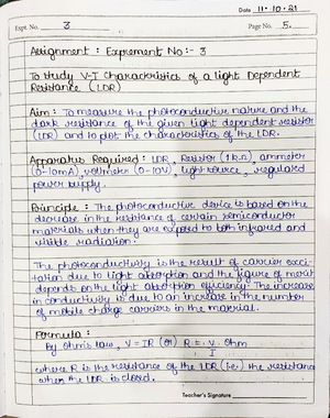 Exp 3- Characteristics of a Light Dependent Resistor (LDR) - VEDANT ...