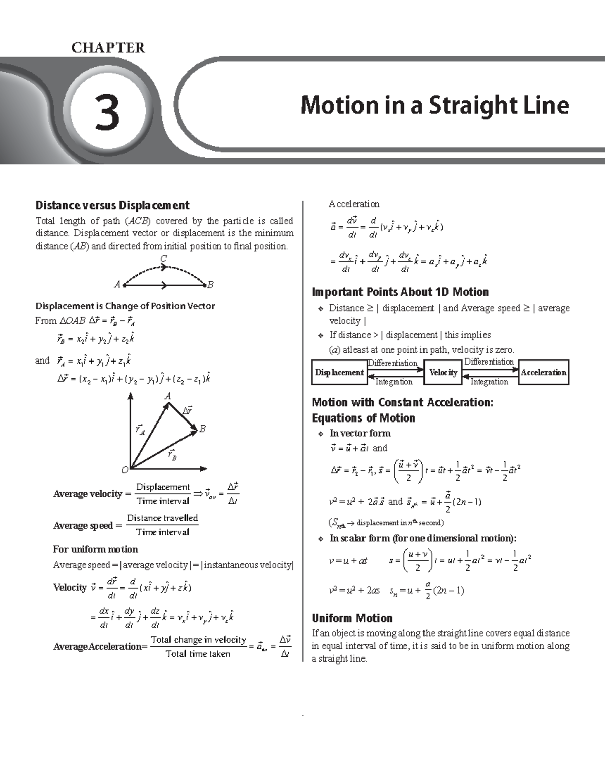03 Motion in a Straight Line - CHAPTER 3 Motion in a Straight Line Distance versus Displacement ...