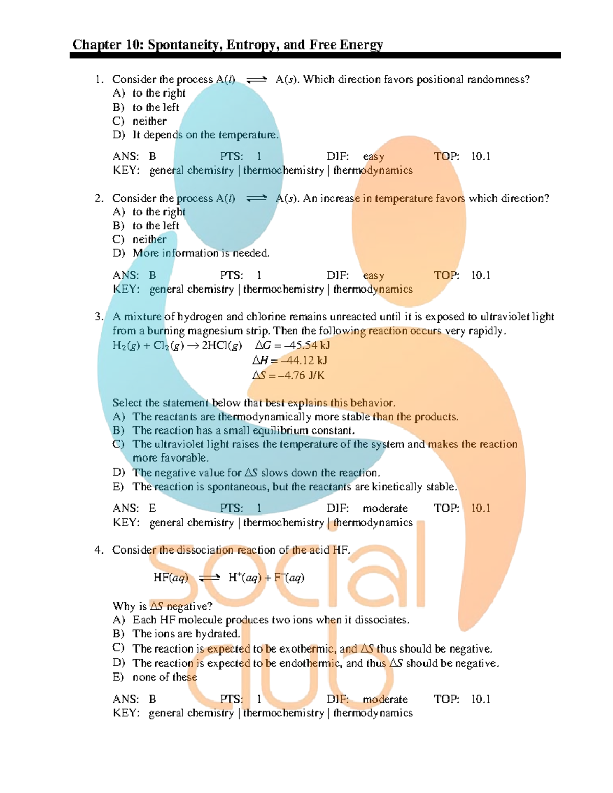 Ch10 chm211 7th ed - past papers MCQ! - Chapter 10: Spontaneity ...