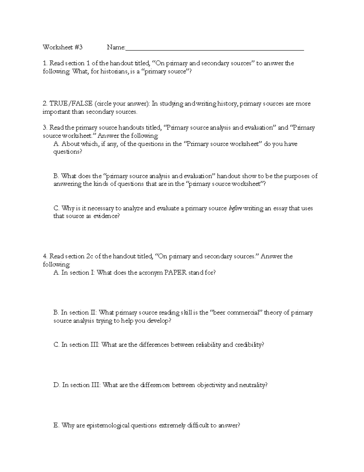 Worksheet 3 history 101 - Worksheet #3 Name