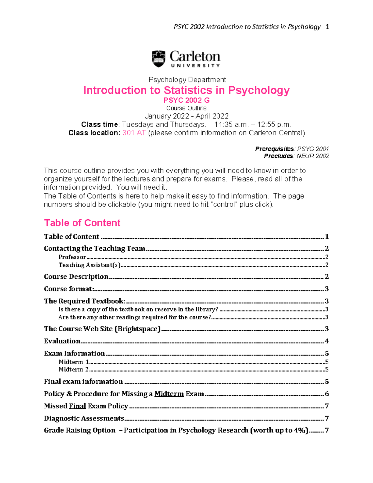 CO Intro Stats W2022 w TA info - Psychology Department Introduction to ...