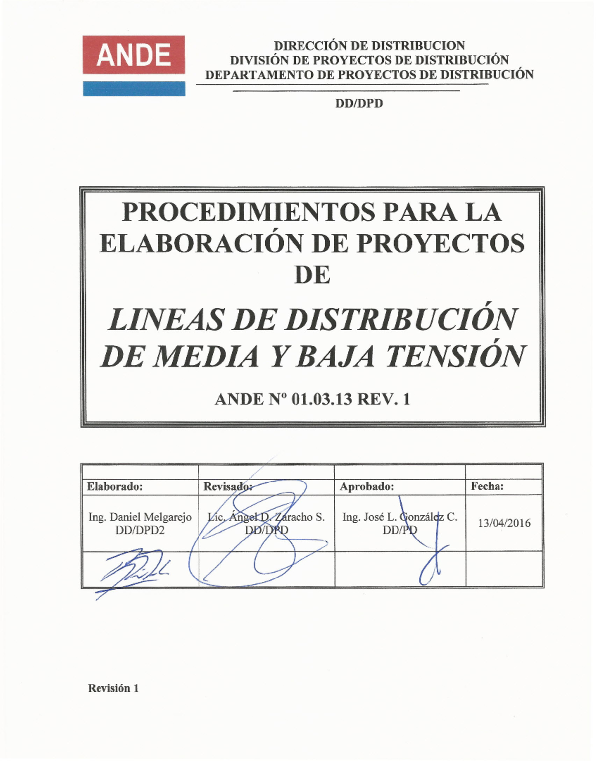 ANDE EE.TT. 1.01.13 Proyectos de Lineas DEE - ANDE DIRECCIÓN DE ...