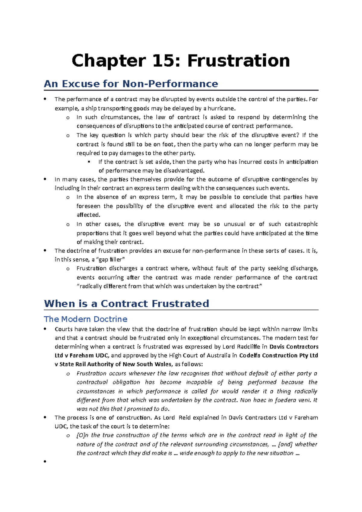 15. Fustration - Chapter Summary - Principles of Contract Law - Chapter ...