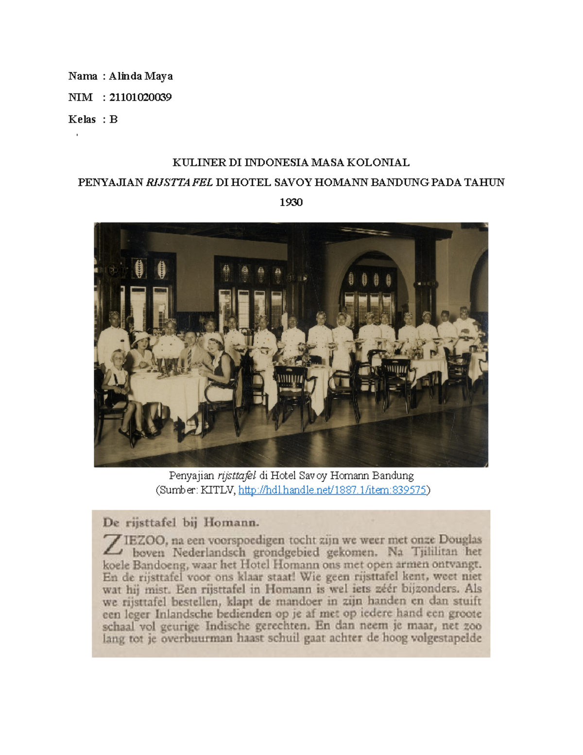 Arsip Kuliner Masa Kolonial - Nama : Alinda Maya NIM : 21101020039 ...