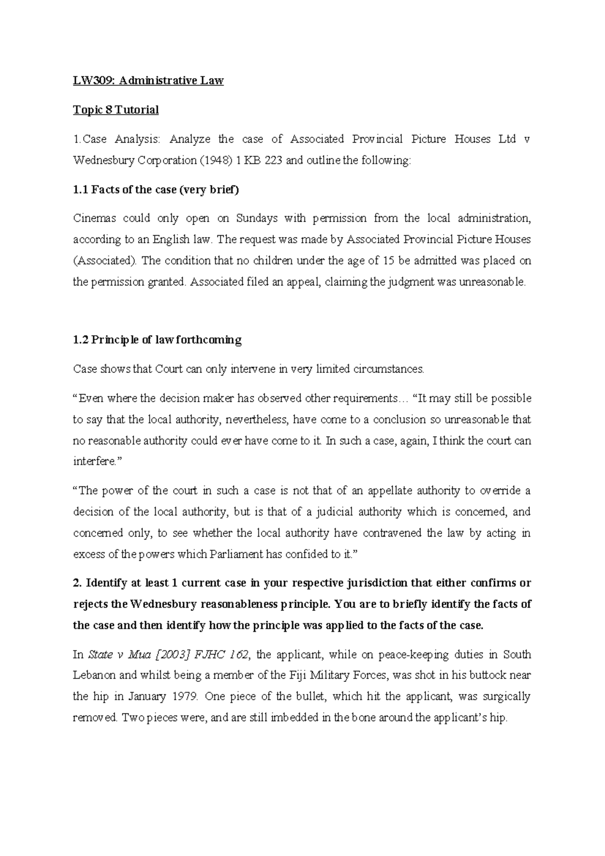 LW309 Topic 8 Forum - LW309: Administrative Law Topic 8 Tutorial 1 ...