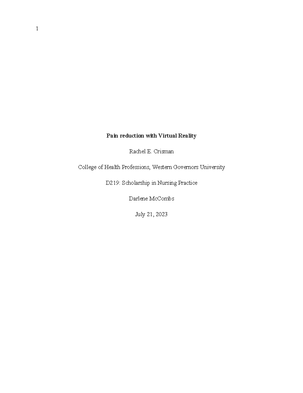 D219 Scholarship in Nursing Practice - MYM2 - PA - Pain reduction with ...