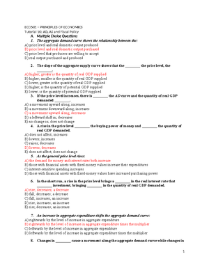 Tutorial 8 Questions - ECO501 – Principles of Economics Tutorial 8 ...