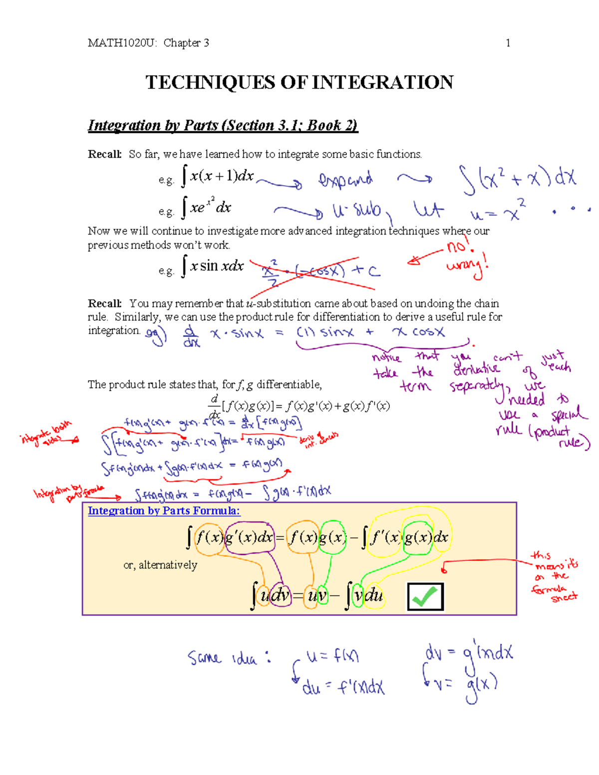 Mod1 intparts trigint - TECHNIQUES OF INTEGRATION Integration by Parts ...