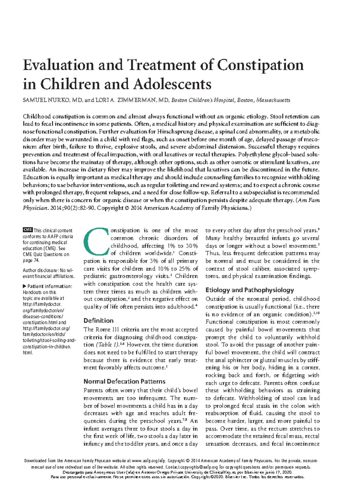 Mehu525 U2 T8 Evaluation and Treatment of Constipation AM FAM Physician ...